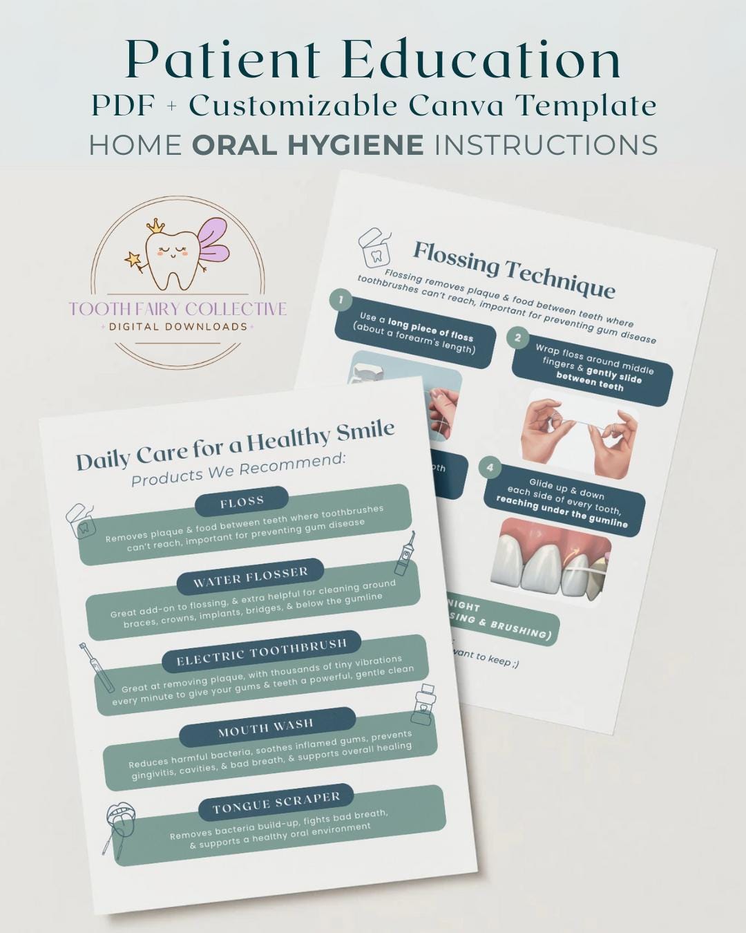 Dental Hygiene Education Handout: Brushing, Flossing, Mouthwash, Tongue ...