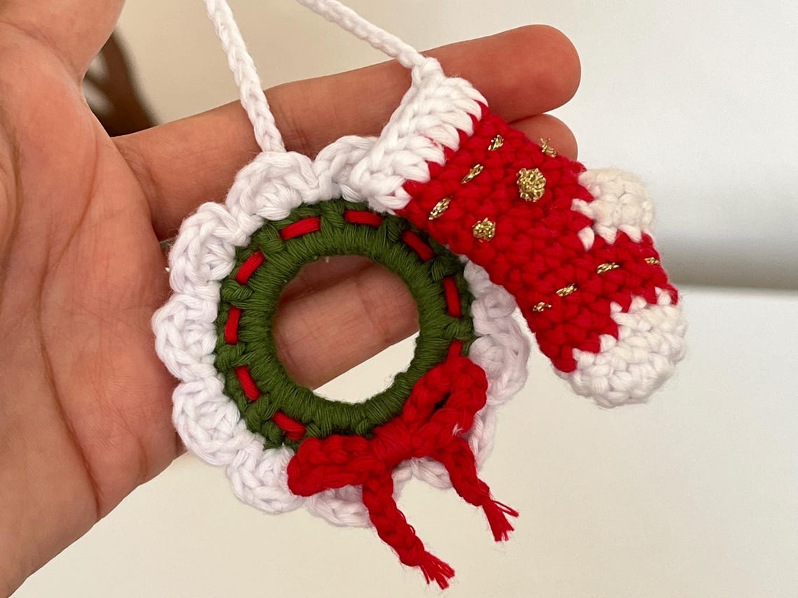 Christmas Car Hanging Crochet Pattern : Stocking and Wreath Design - Etsy