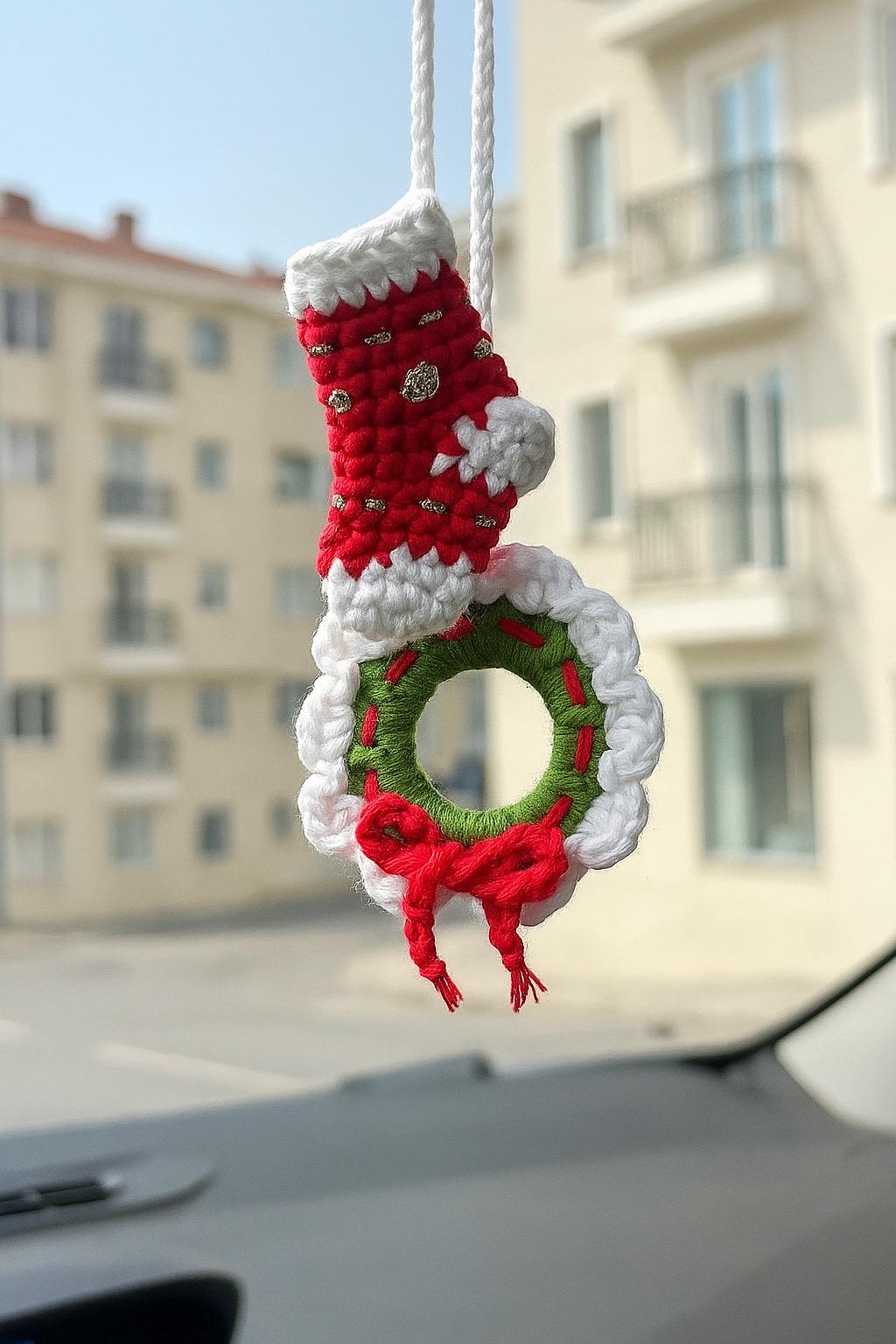 Christmas Car Hanging Crochet Pattern : Stocking and Wreath Design - Etsy