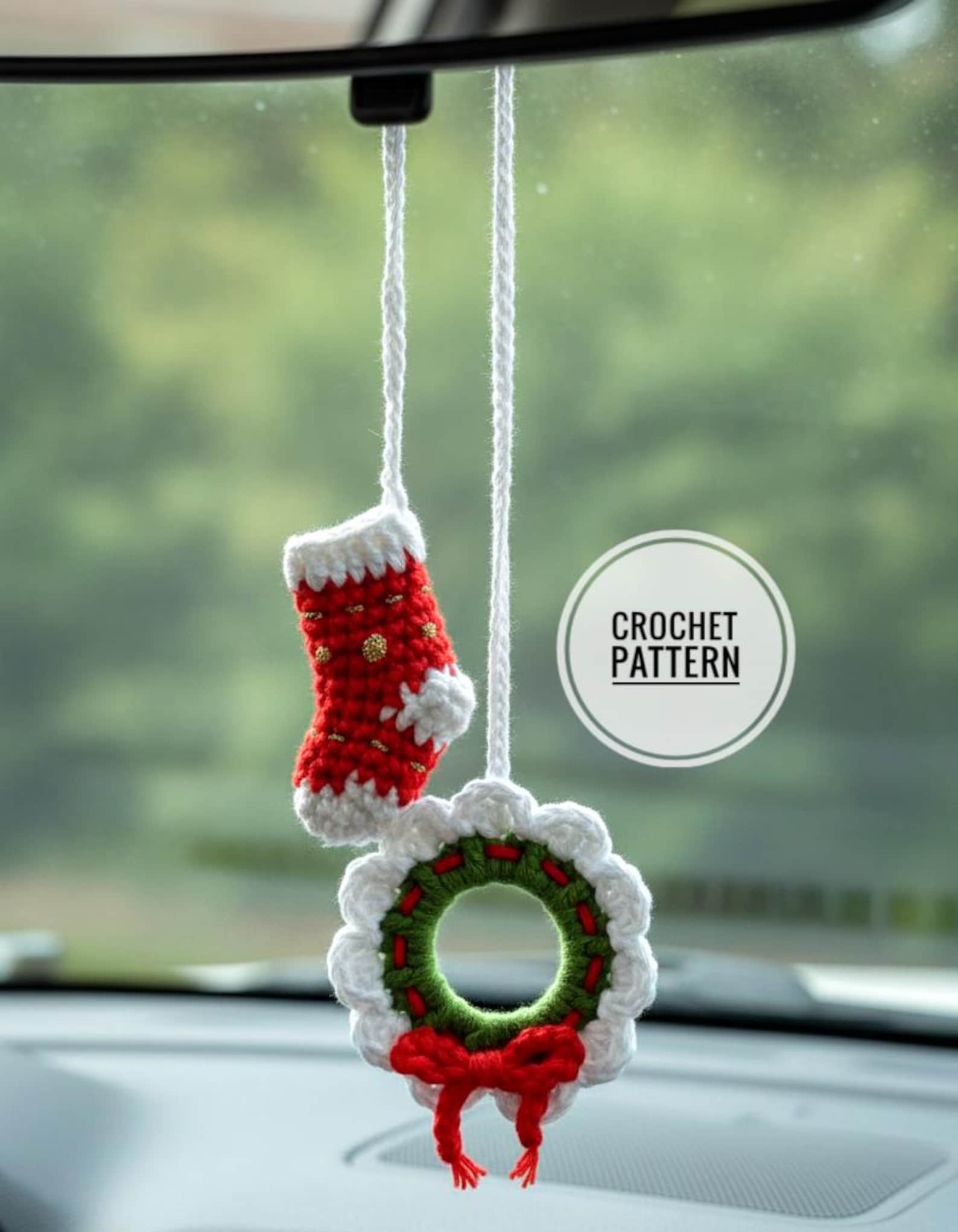 Christmas Car Hanging Crochet Pattern : Stocking and Wreath Design - Etsy