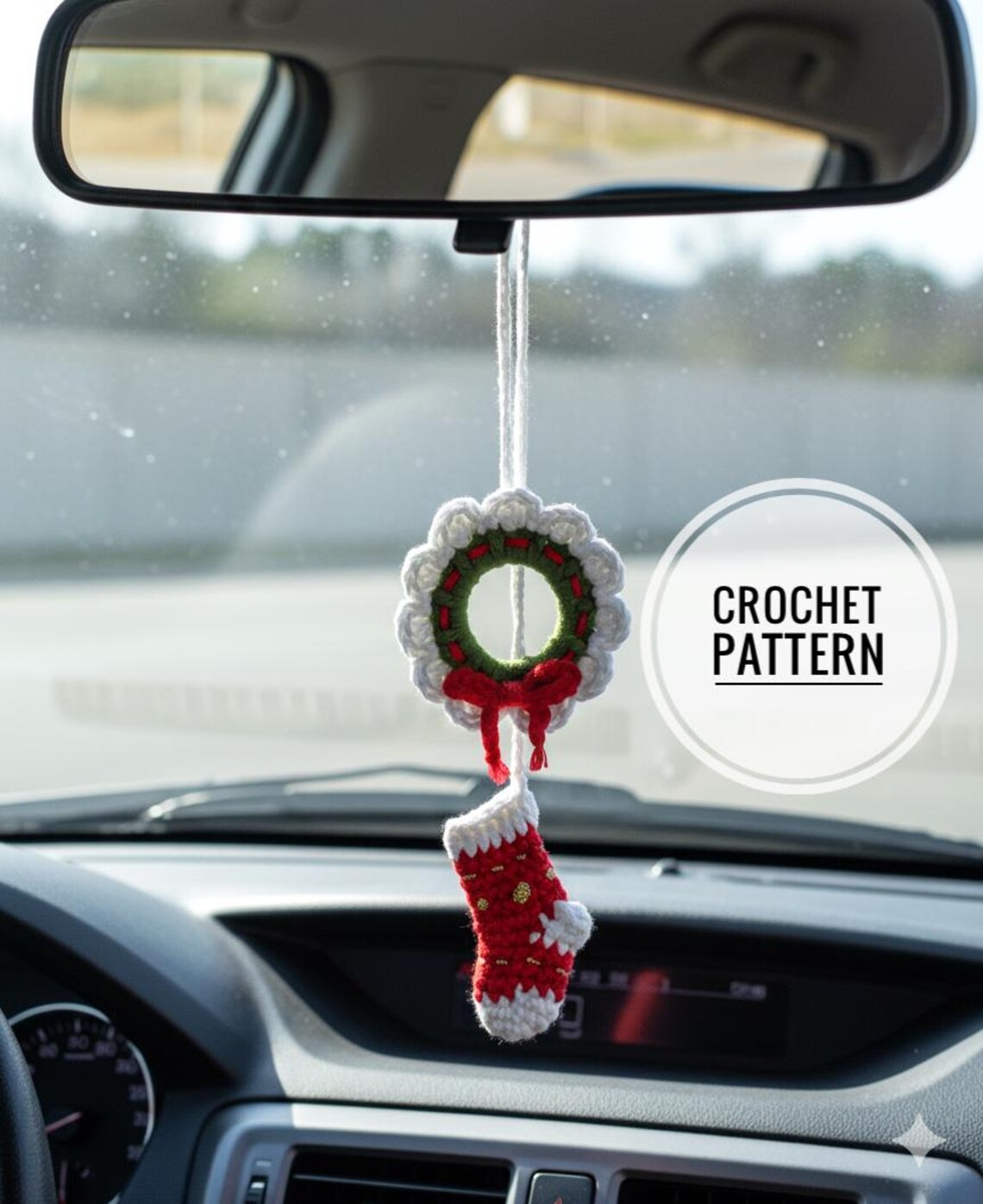 Christmas Car Hanging Crochet Pattern : Stocking and Wreath Design - Etsy