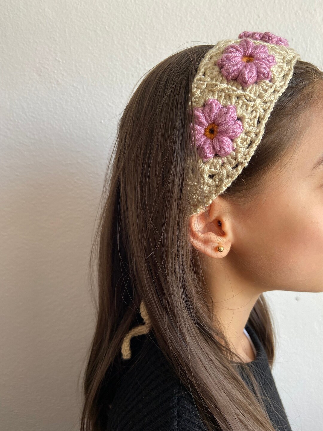 Daisy Granny Square Headband, Crochet Headband, Beige Headband, Gift ...
