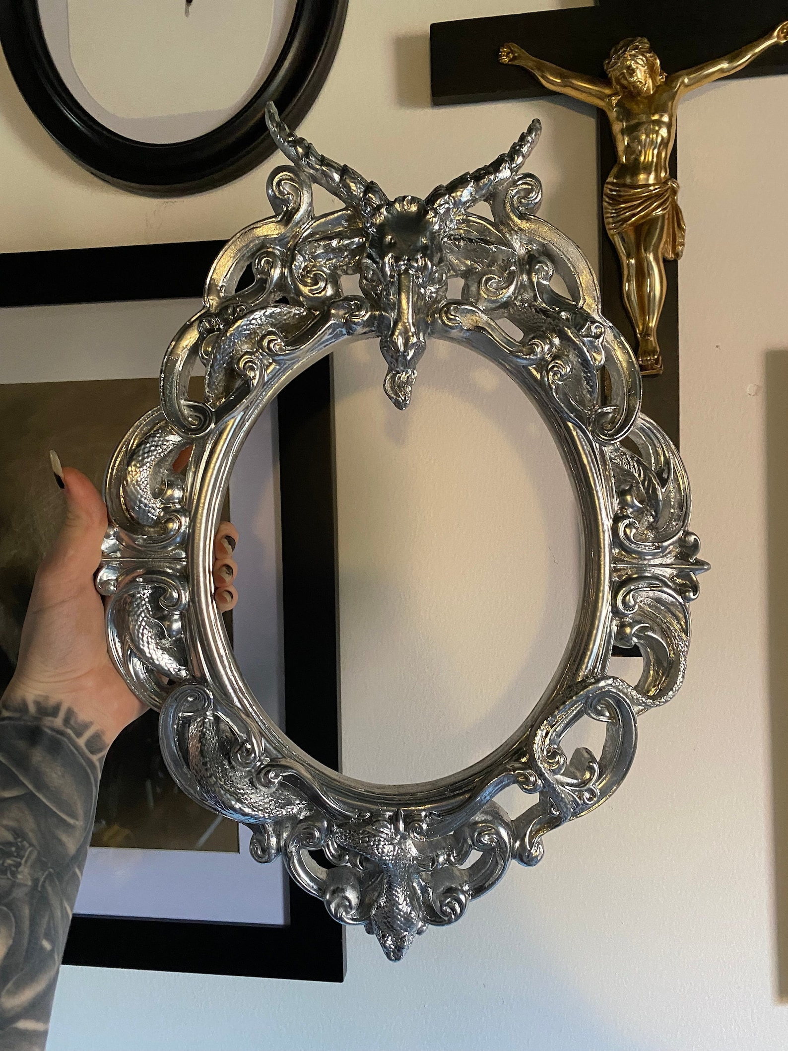 Handmade Ornate Oval Plaster Snake Serpent Frame With Baphomet goth ...