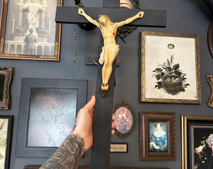 Large Antique Wooden Crucifix (goth, Gothic, Crucifix, Jesus, Cross ...