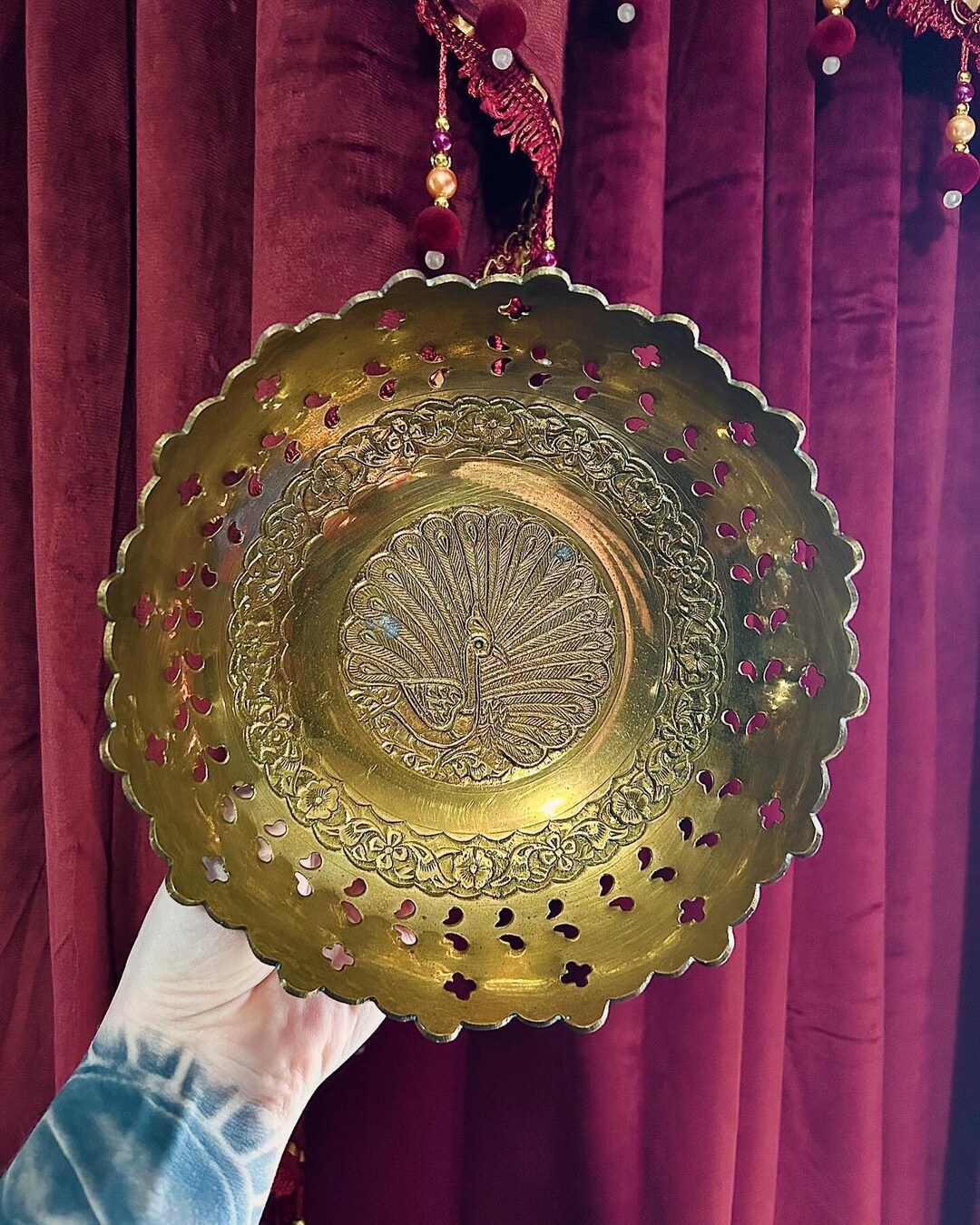 Vintage Brass Colored Metal Peacock Dish trinket Dish, Key Dish ...