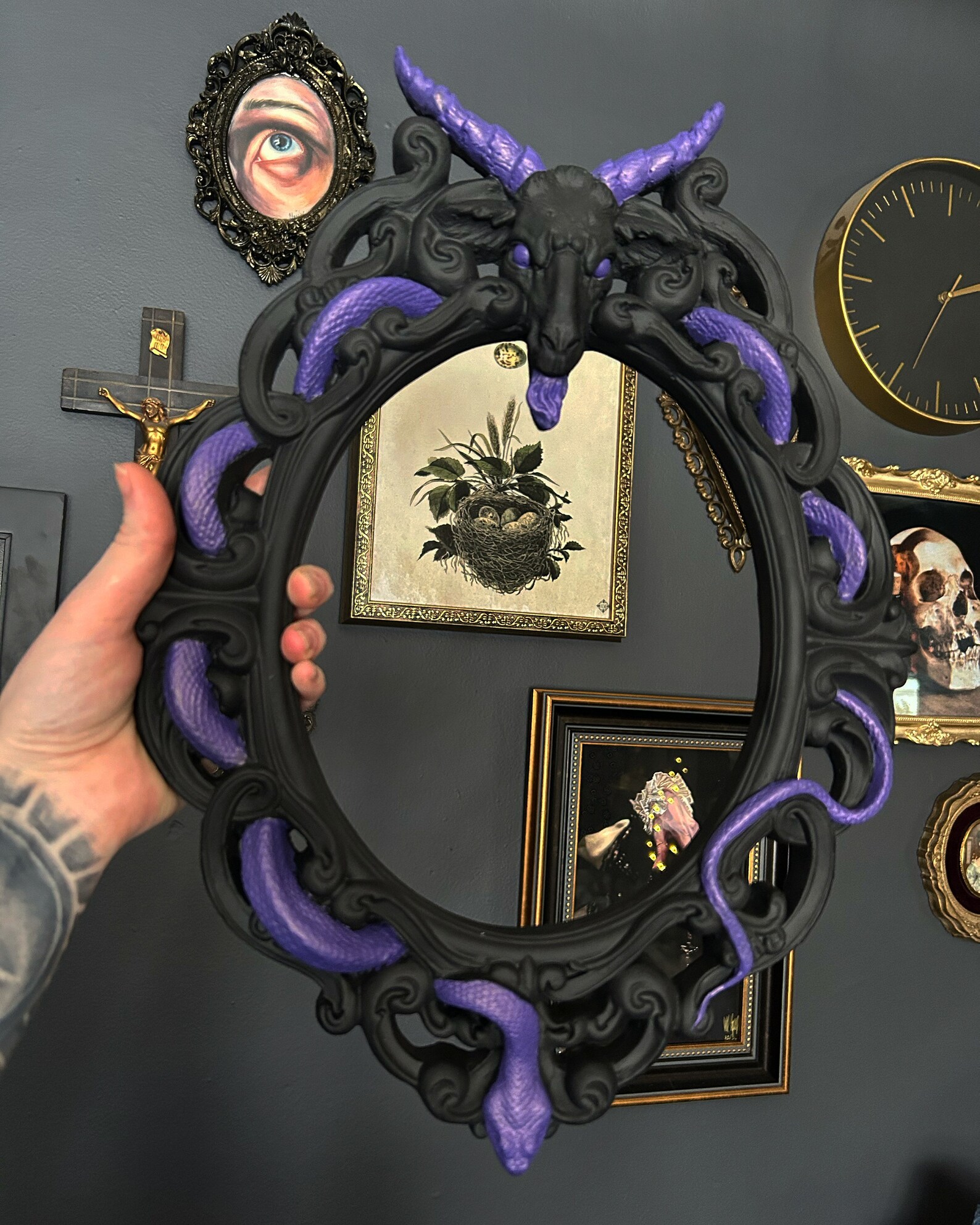 Handmade Ornate Oval Plaster Snake Serpent Frame With Baphomet goth ...