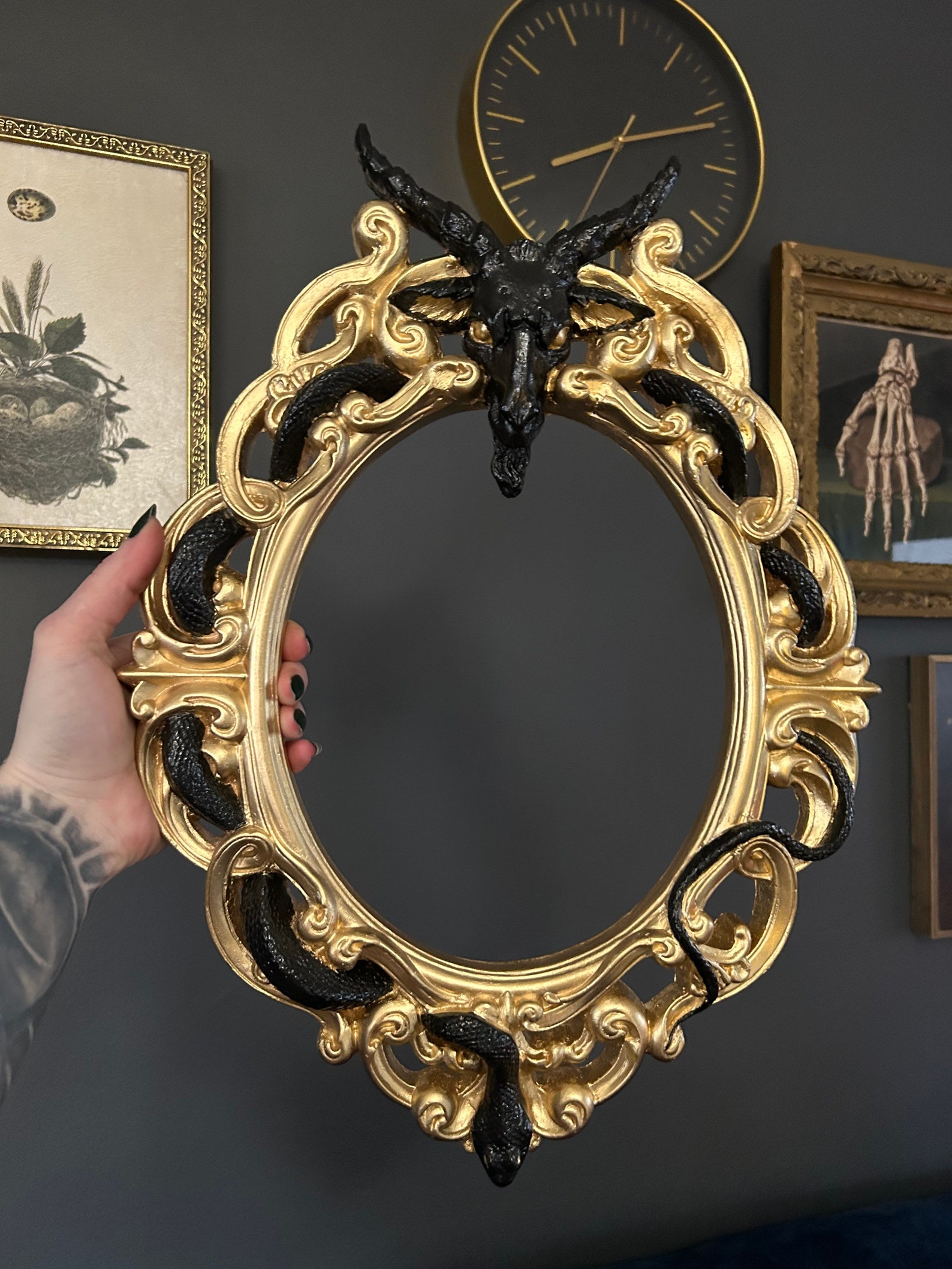 Handmade Ornate Oval Plaster Snake Serpent Frame With Baphomet goth ...