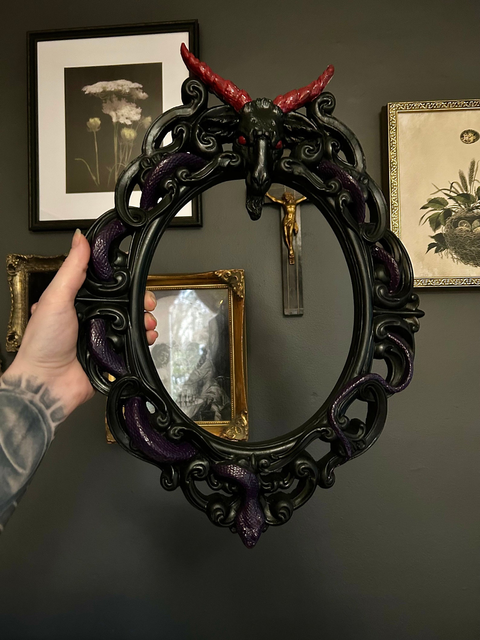 Handmade Ornate Oval Plaster Snake Serpent Frame With Baphomet goth ...