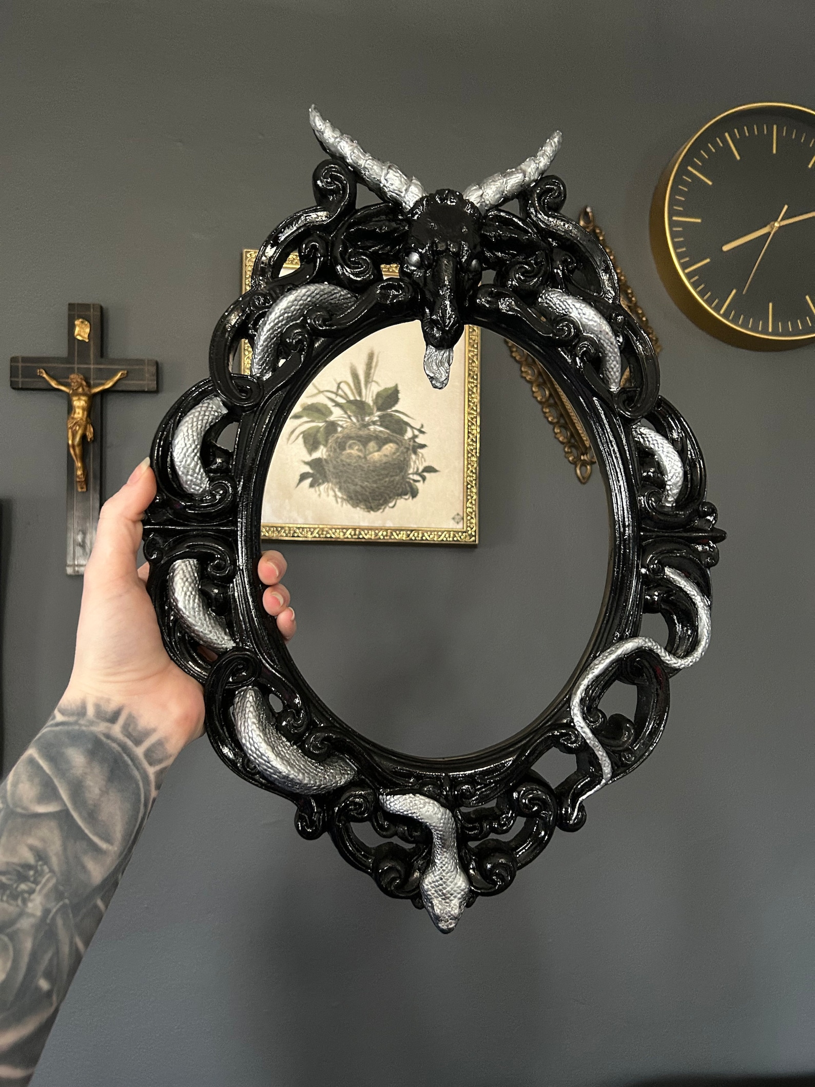Handmade Ornate Oval Plaster Snake Serpent Frame With Baphomet goth ...