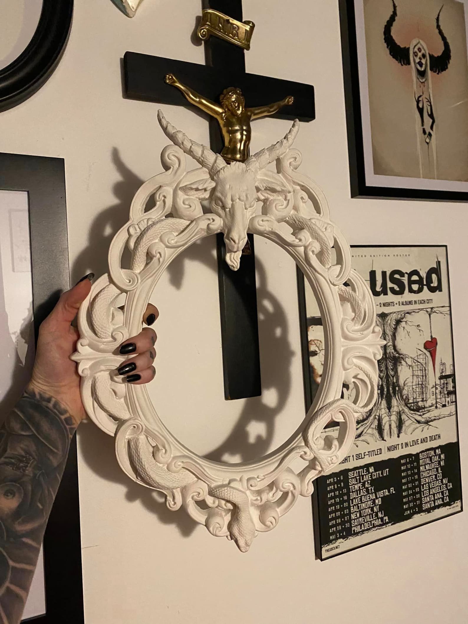 Handmade Ornate Oval Plaster Snake Serpent Frame With Baphomet goth ...