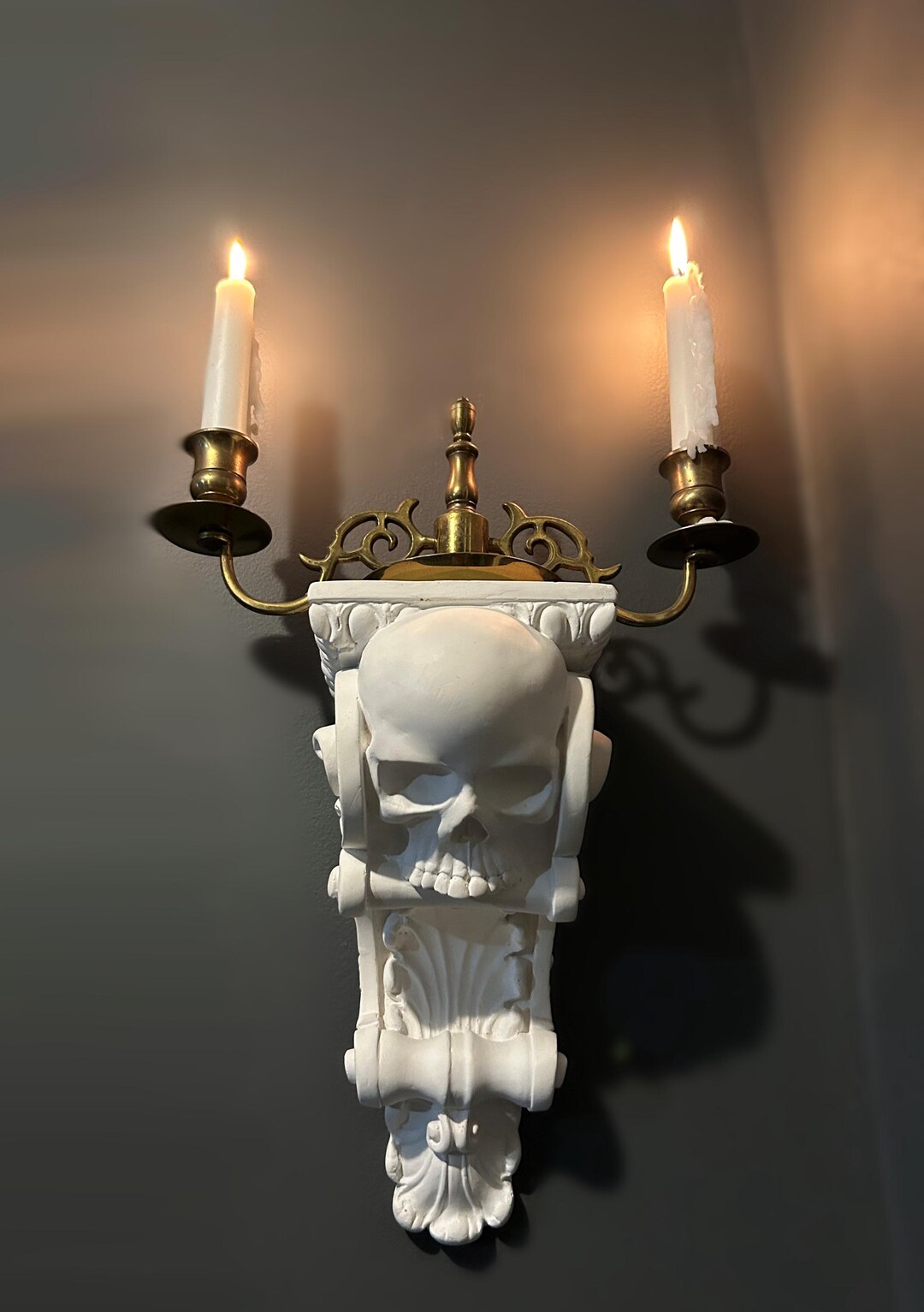 Ornate Plaster Skull Corbel: Gothic Victorian Wall Sconce - Etsy