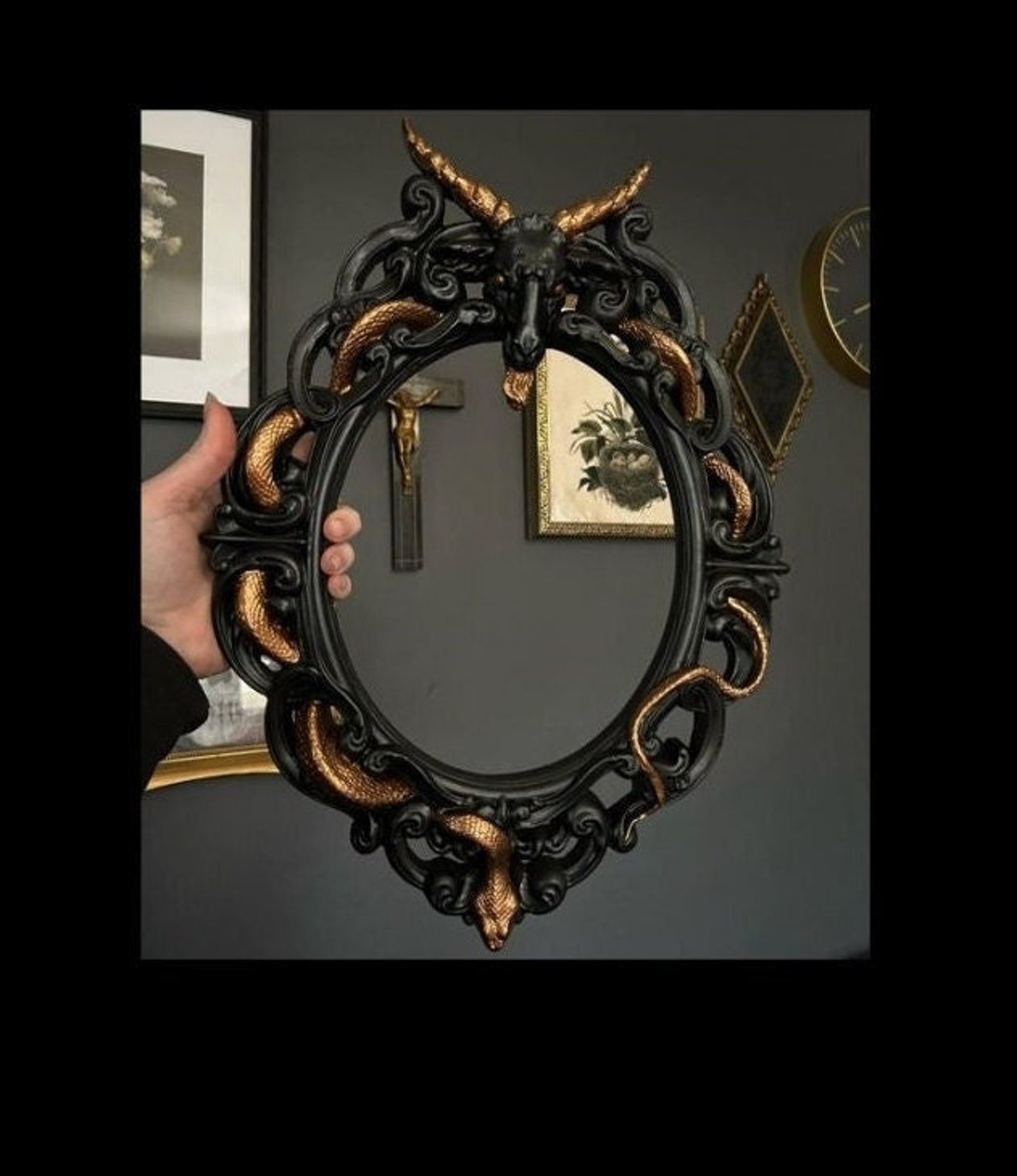 Handmade Ornate Oval Plaster Snake Serpent Frame With Baphomet goth ...