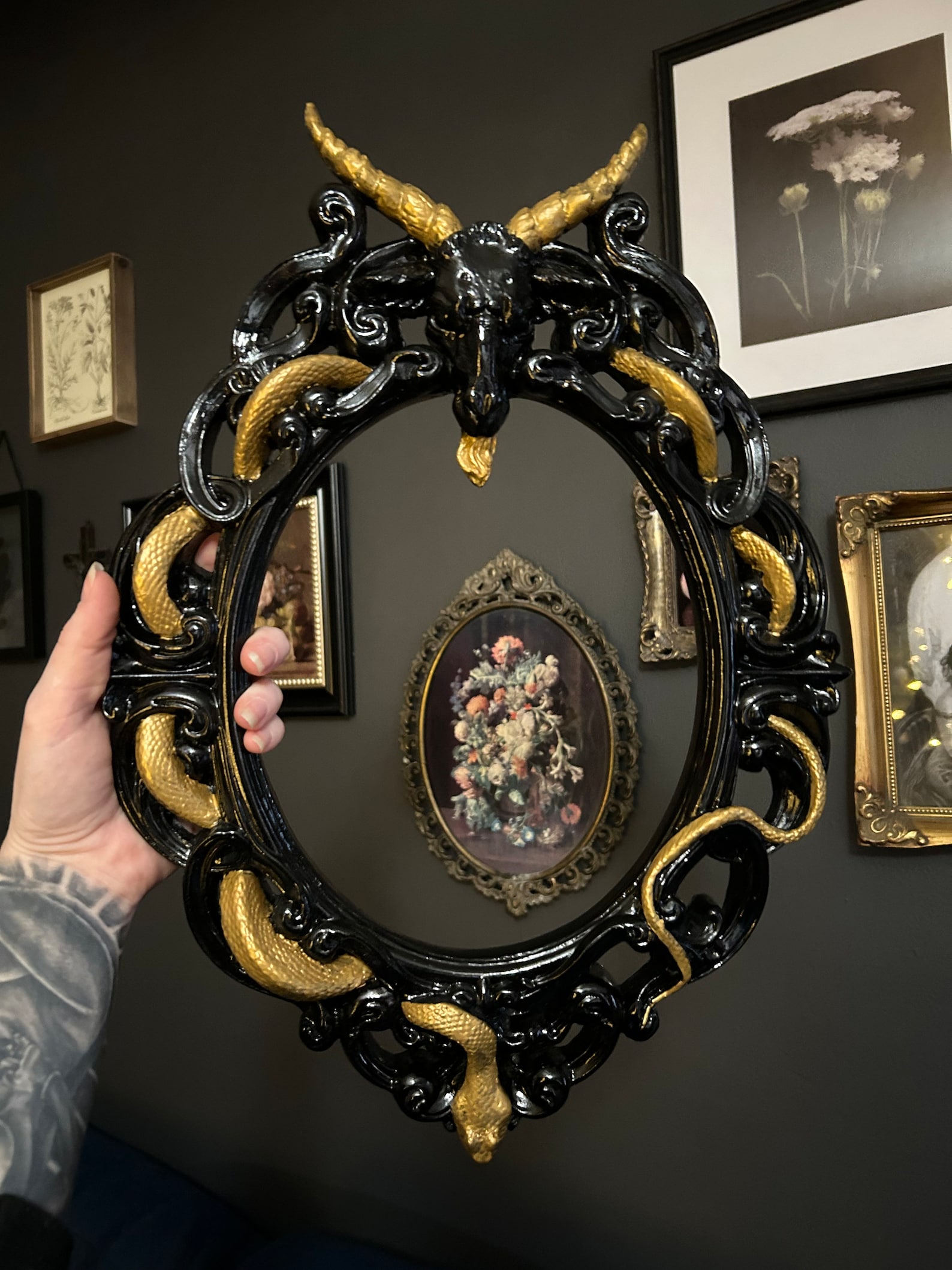 Handmade Ornate Oval Plaster Snake Serpent Frame With Baphomet goth ...