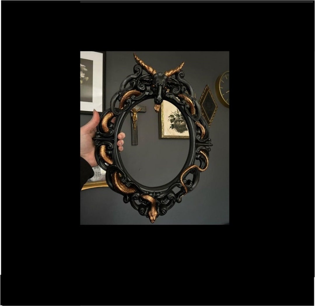 Handmade Ornate Oval Plaster Snake Serpent Frame With Baphomet goth ...