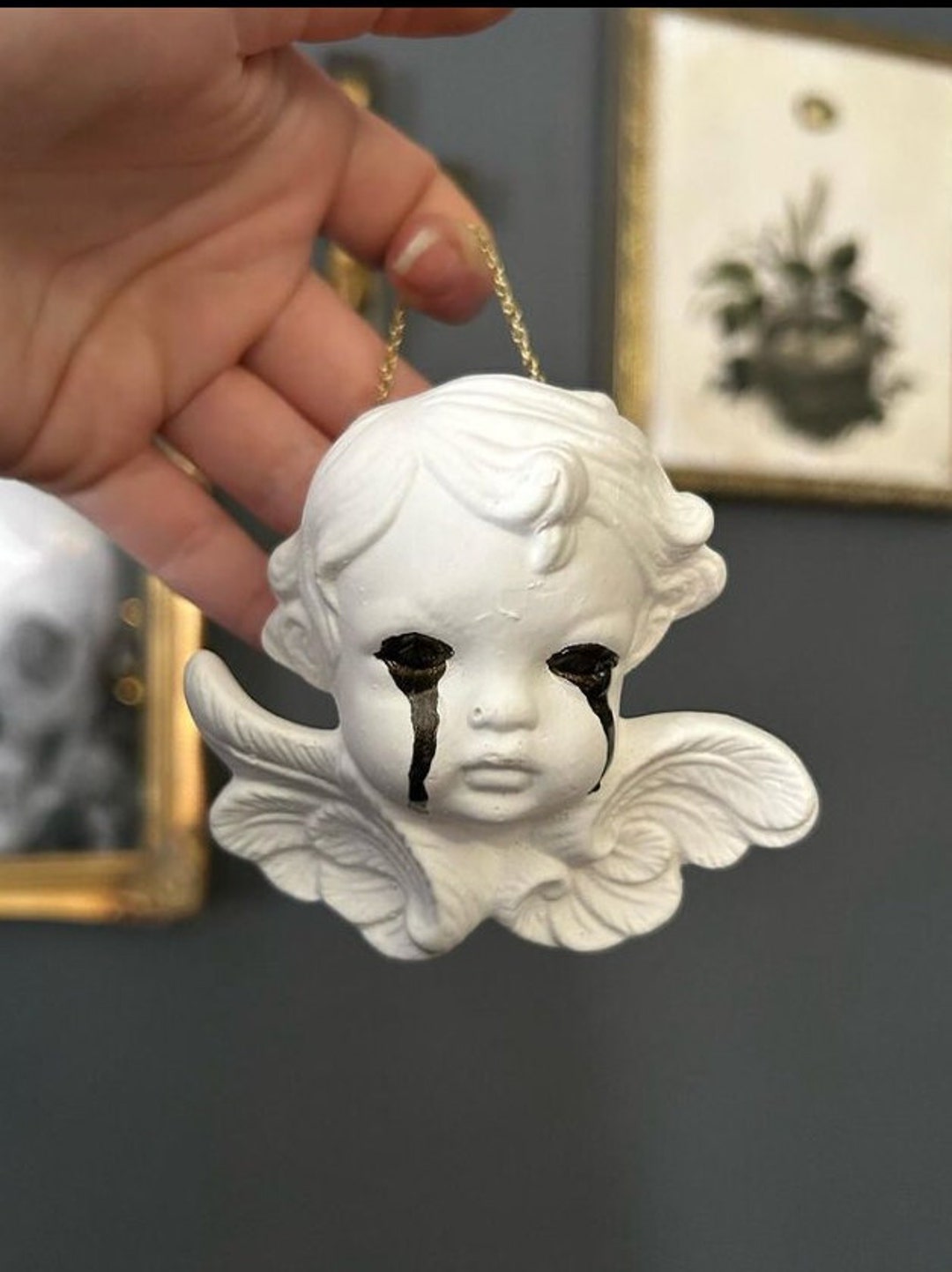 Handmade Plaster Weeping Cherub Angel Wall Ornament Dark Gothic Creepy ...