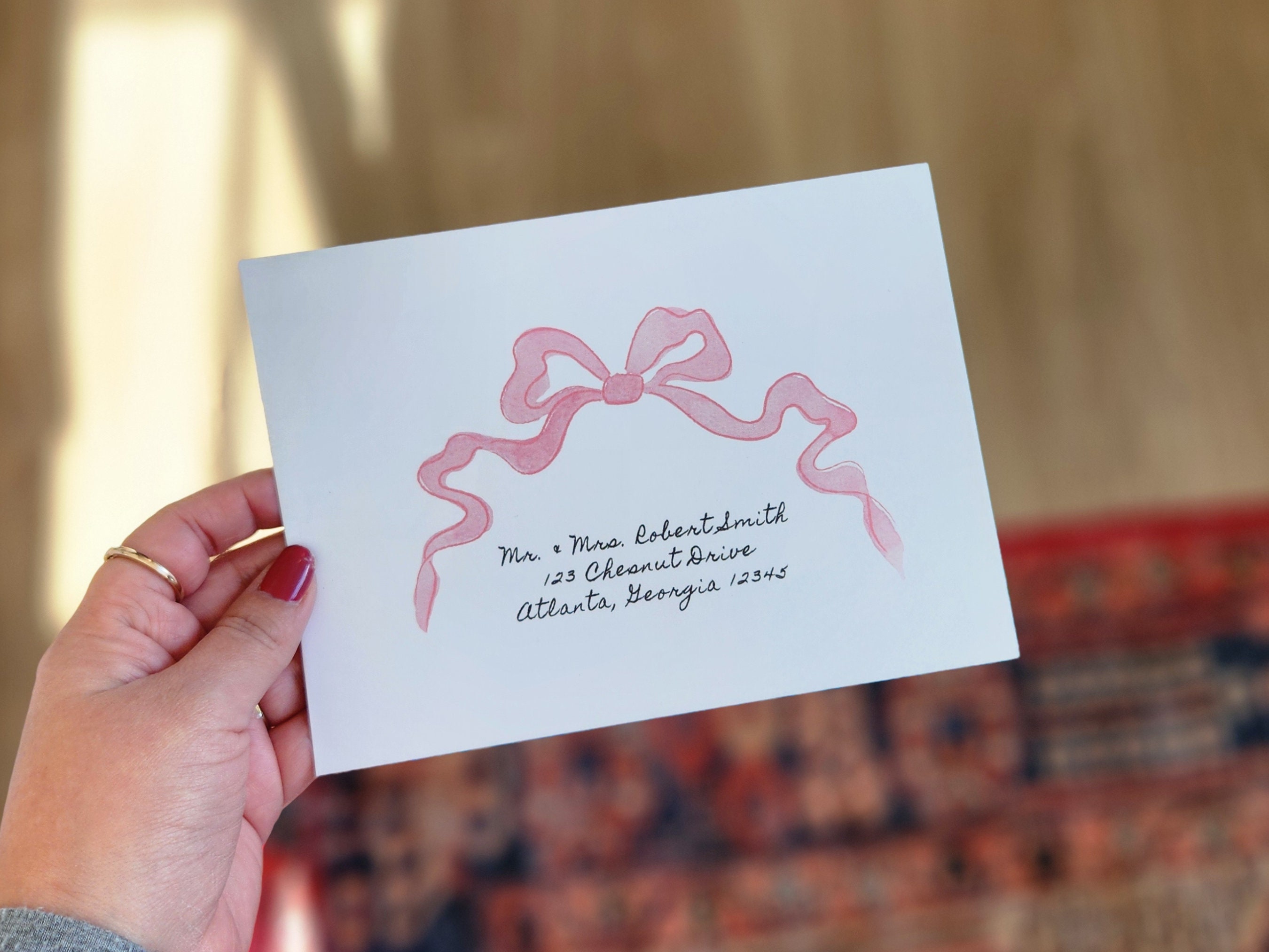 Bow Hand Painted Printed Envelope, Guest Addressing, Return Address ...