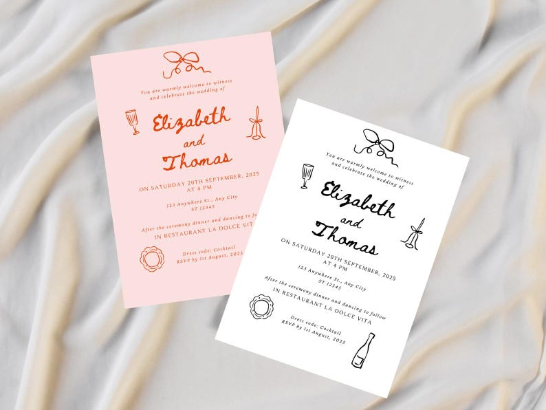 Editable Hand Drawn Wedding Invitation Template - Etsy