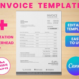 Customizable Invoice Template: Editable Canva Design (digital Download ...