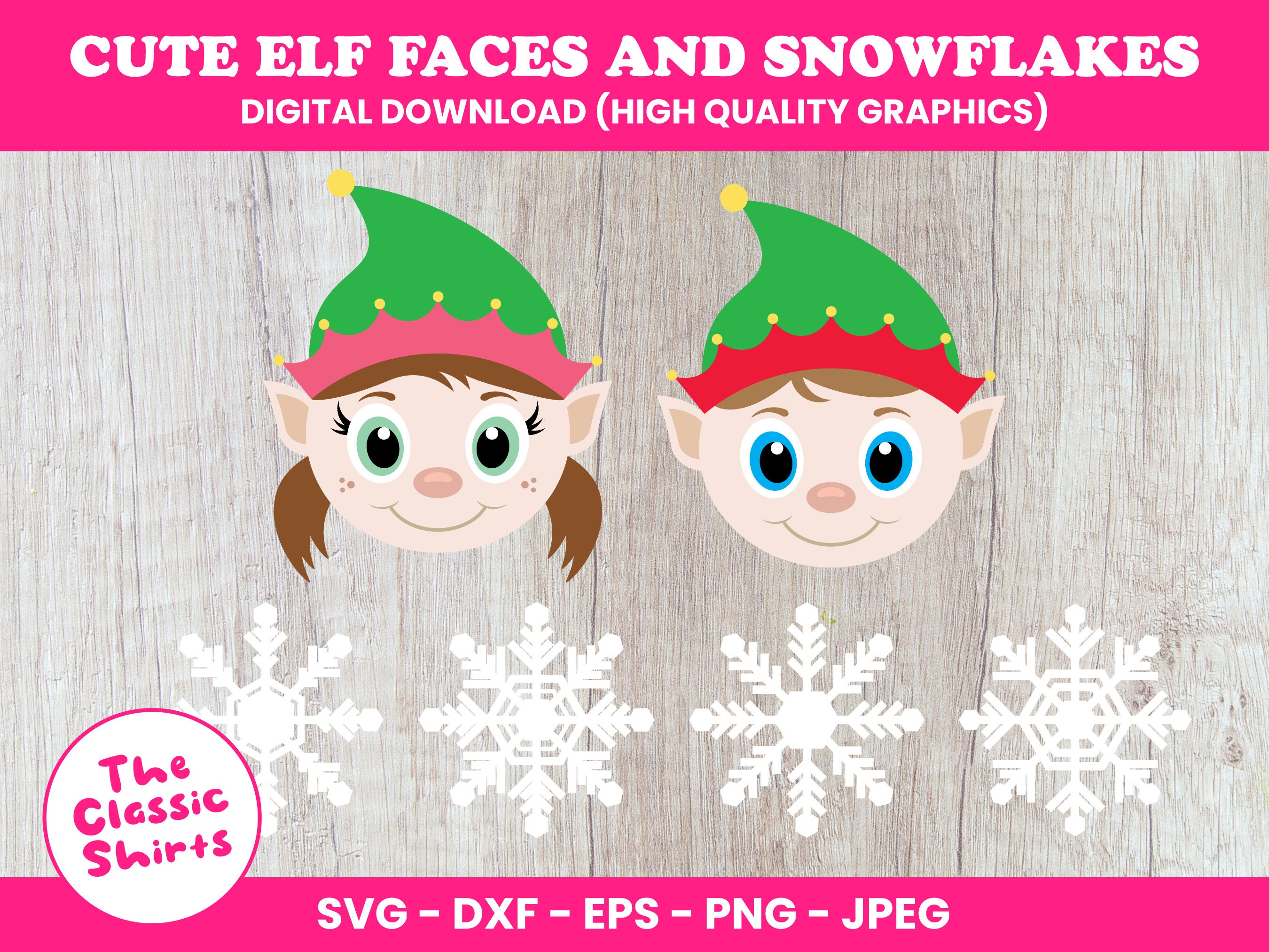 Cute Elf Faces boy/girl and Snowflakes, Elf Faces Svg, Christmas Elf ...