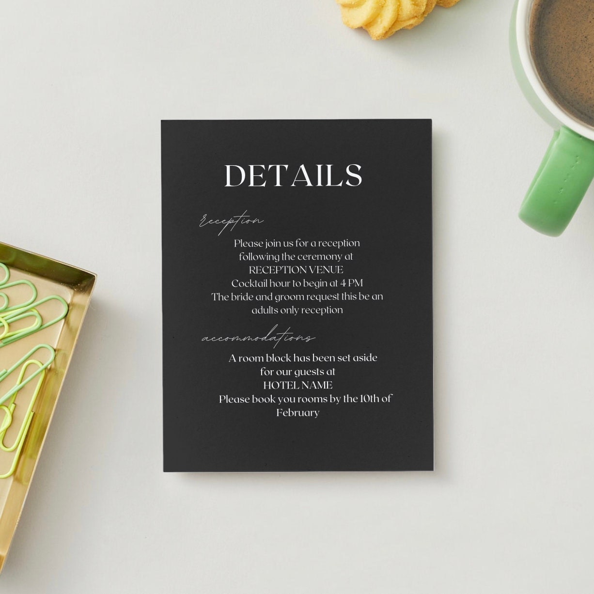 Modern Minimalist Black and White Wedding Invitation Suite Details Card ...