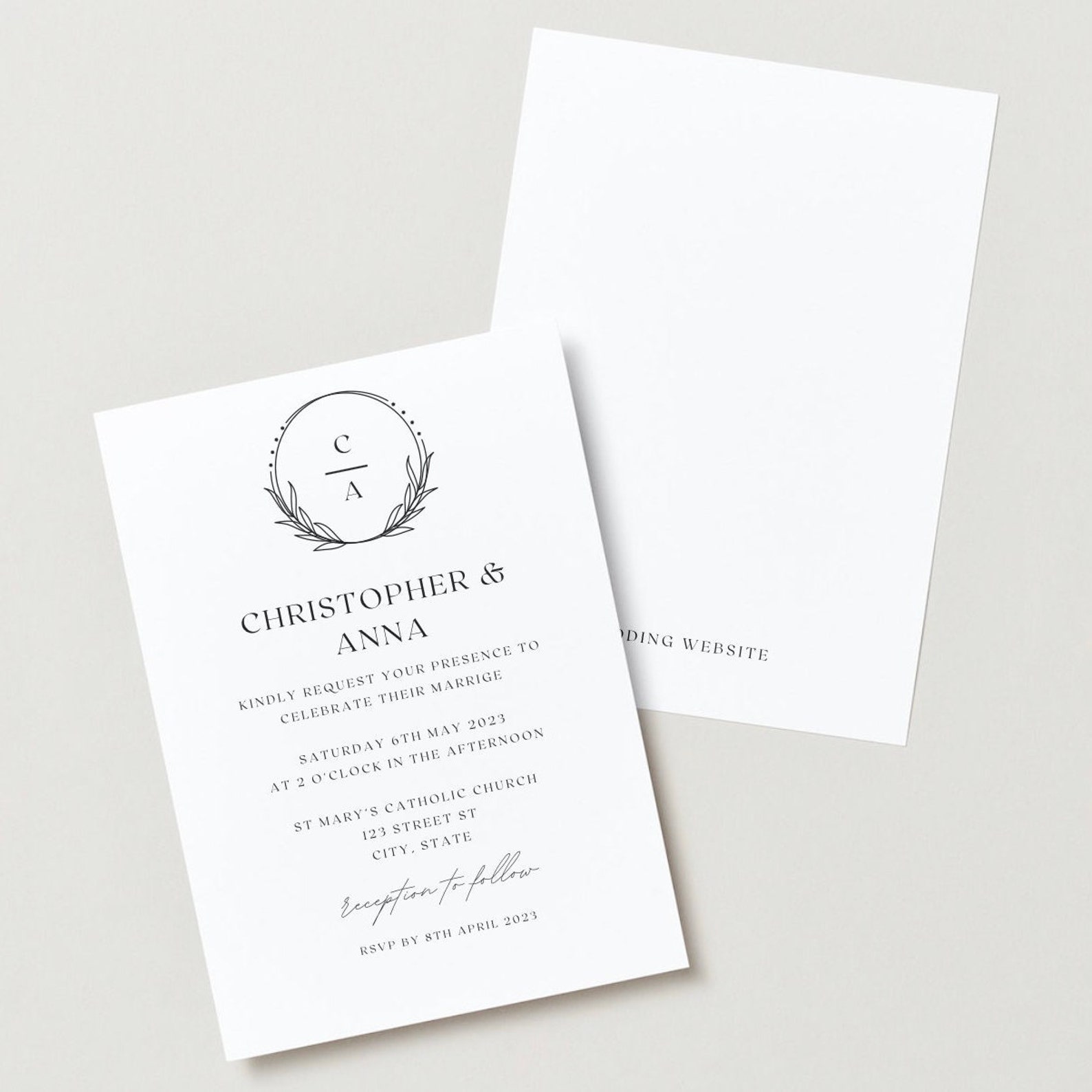 Modern Minimalist White Wedding Invitation Template, Clean Elegant ...