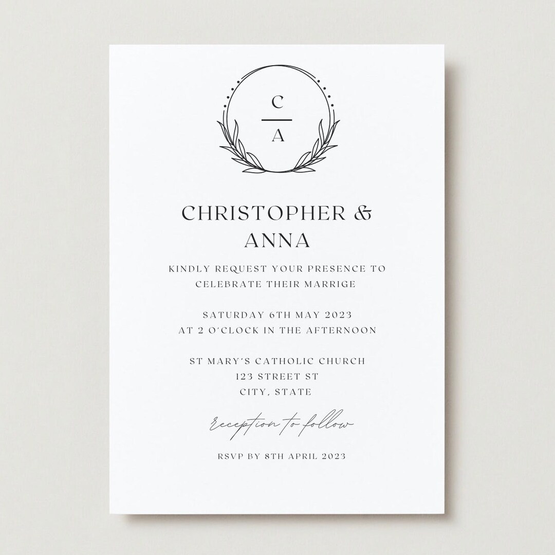 Modern Minimalist White Wedding Invitation Template, Clean Elegant ...