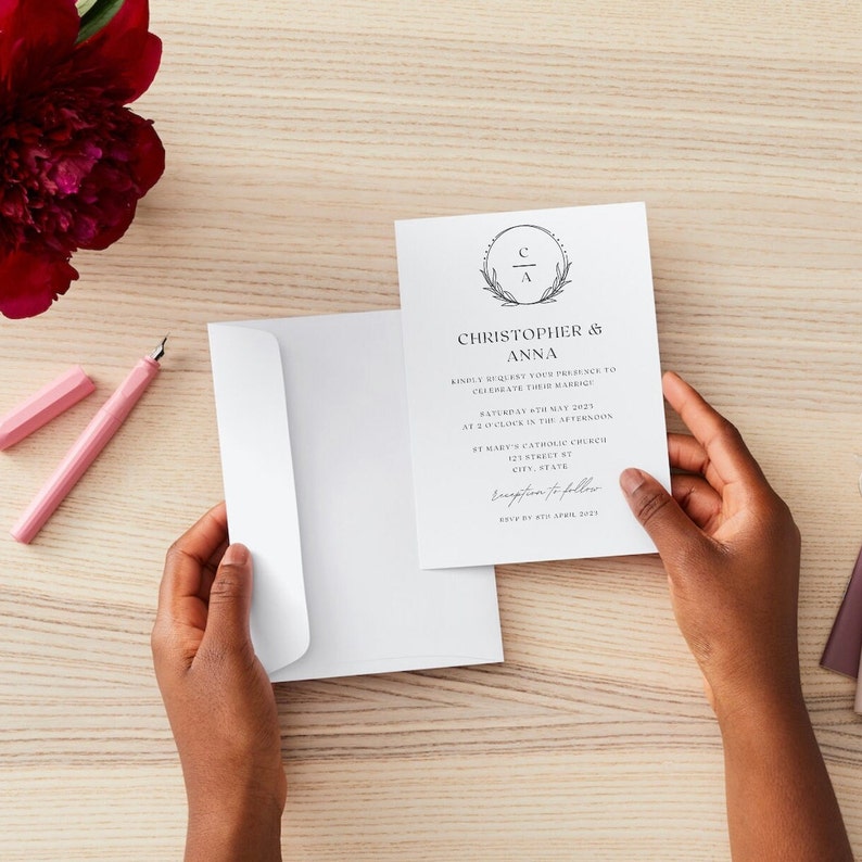 Modern Minimalist White Wedding Invitation Template, Clean Elegant ...