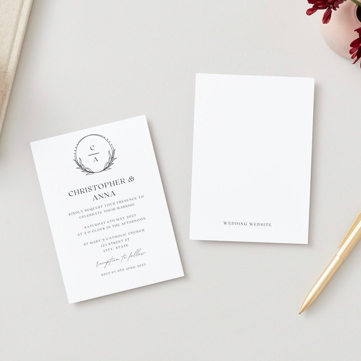 Modern Minimalist White Wedding Invitation Template, Clean Elegant ...