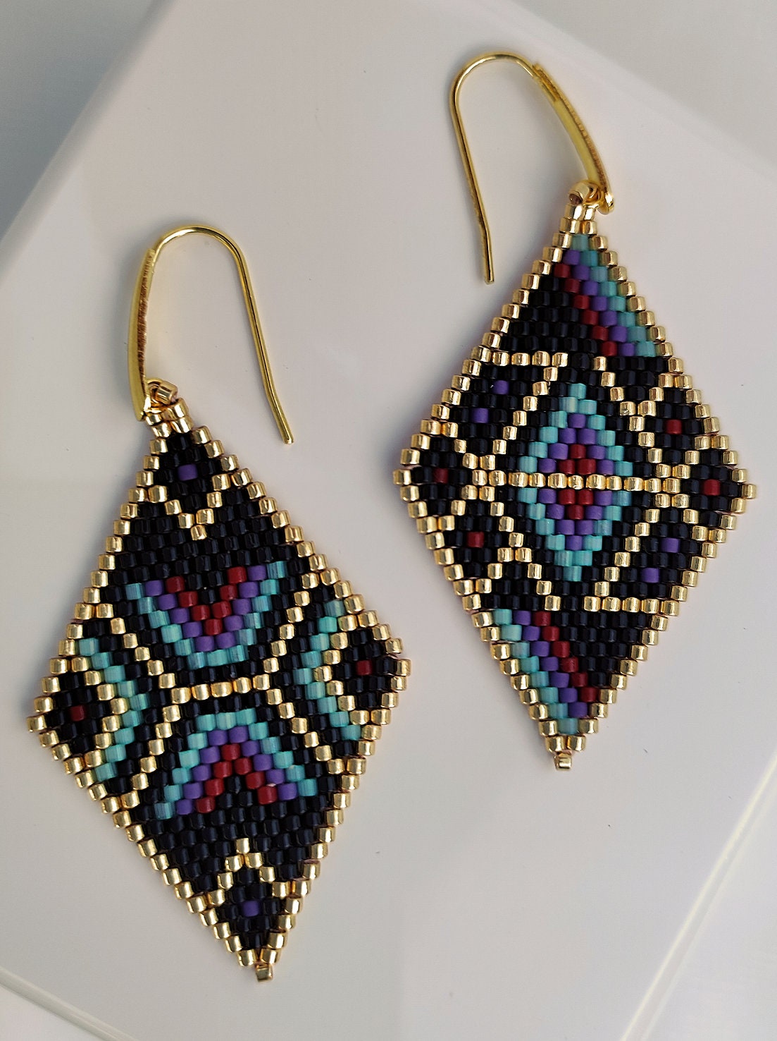 Four Beaded Jewelry Miyuki Delica Bead Geometric Patterns, Brick Stitch ...