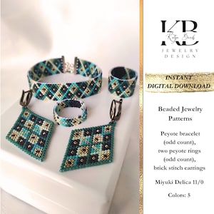 Four Beaded Jewelry Miyuki Delica Bead Geometric Patterns, Brick Stitch ...