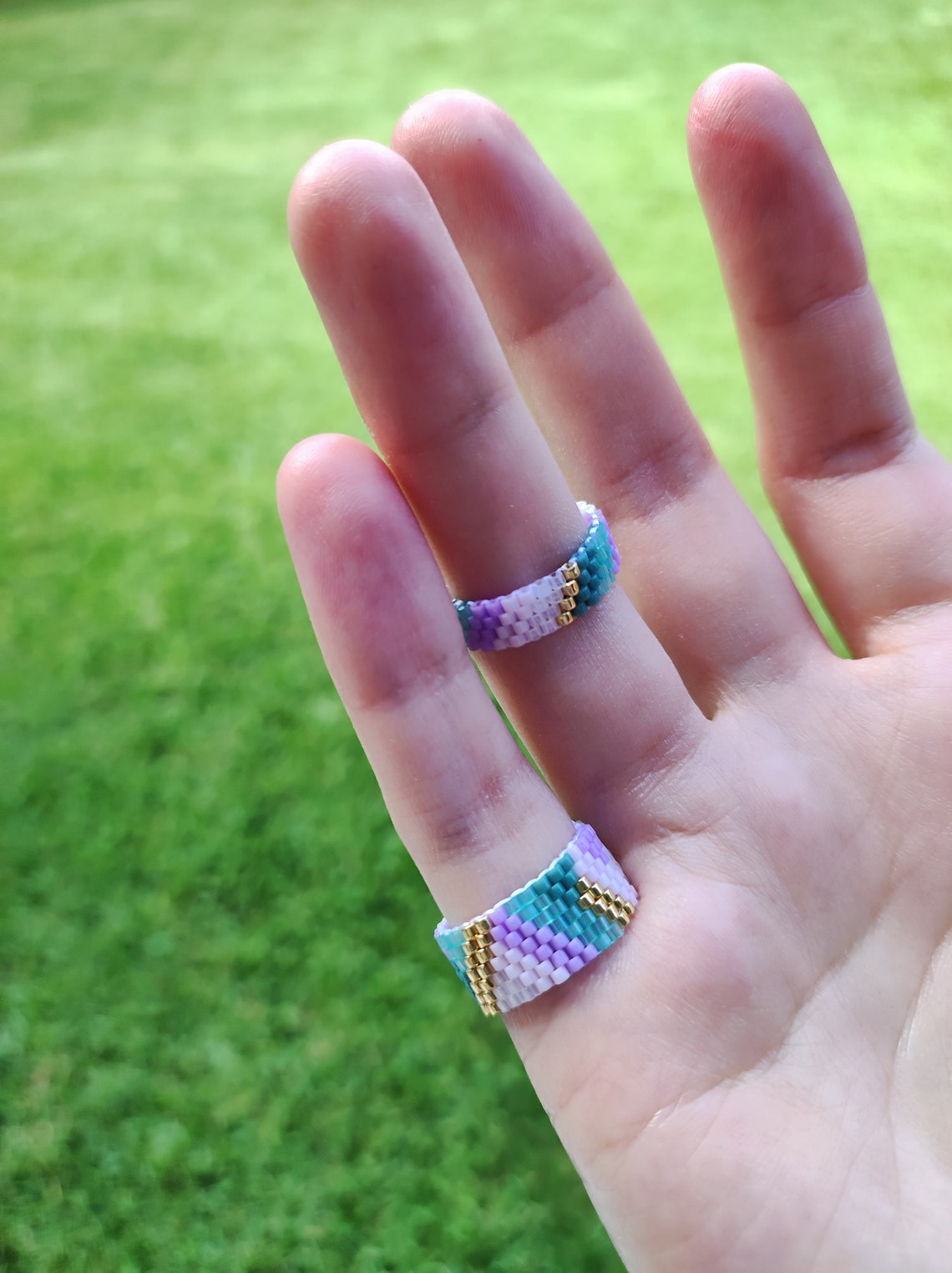 Two Peyote Bead Ring Patterns (odd and Even Count), Miyuki Ring Beading ...