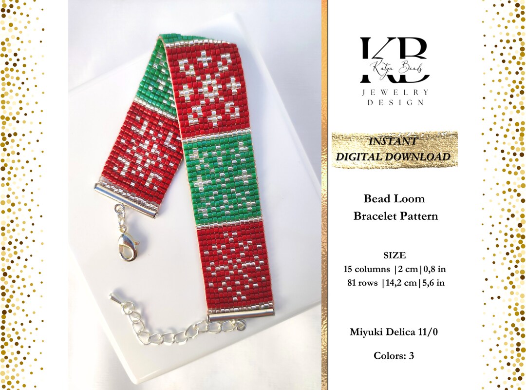 Christmas Snowflake Bracelet Pattern: Miyuki Bead Loom (PDF Digital ...