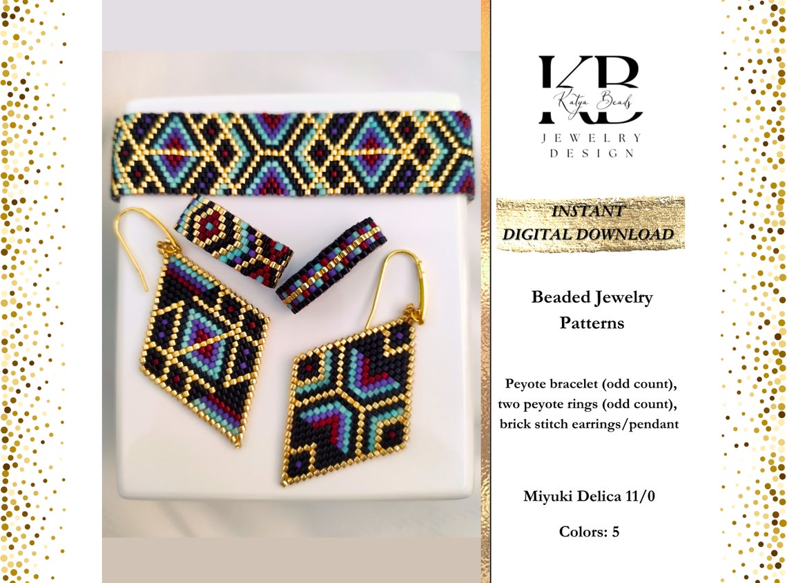 Four Beaded Jewelry Miyuki Delica Bead Geometric Patterns - Etsy