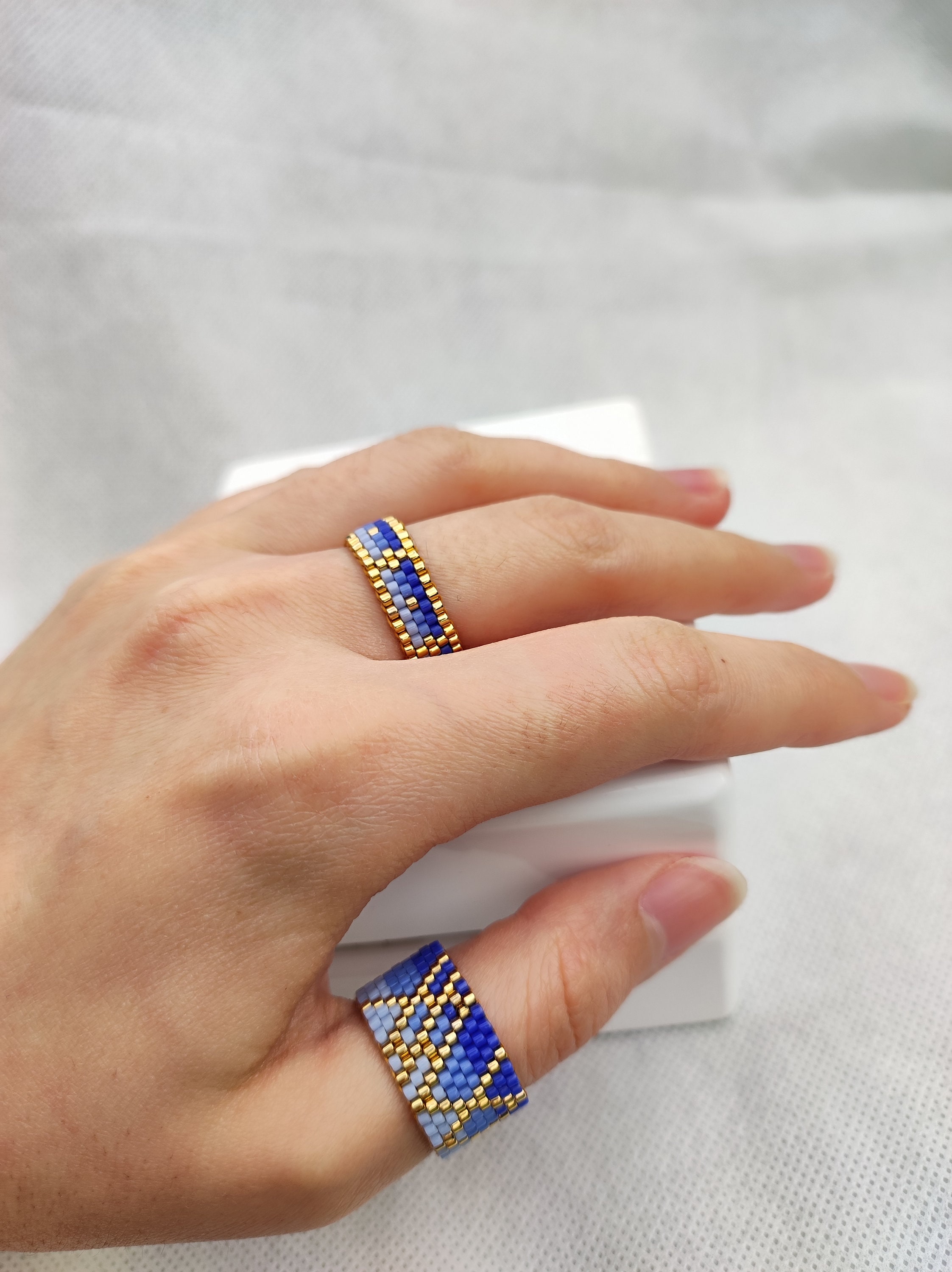 Two Peyote Bead Ring Patterns (odd Count), Miyuki Ring Beading Chart, Thin Wide Ring, Elegant ...