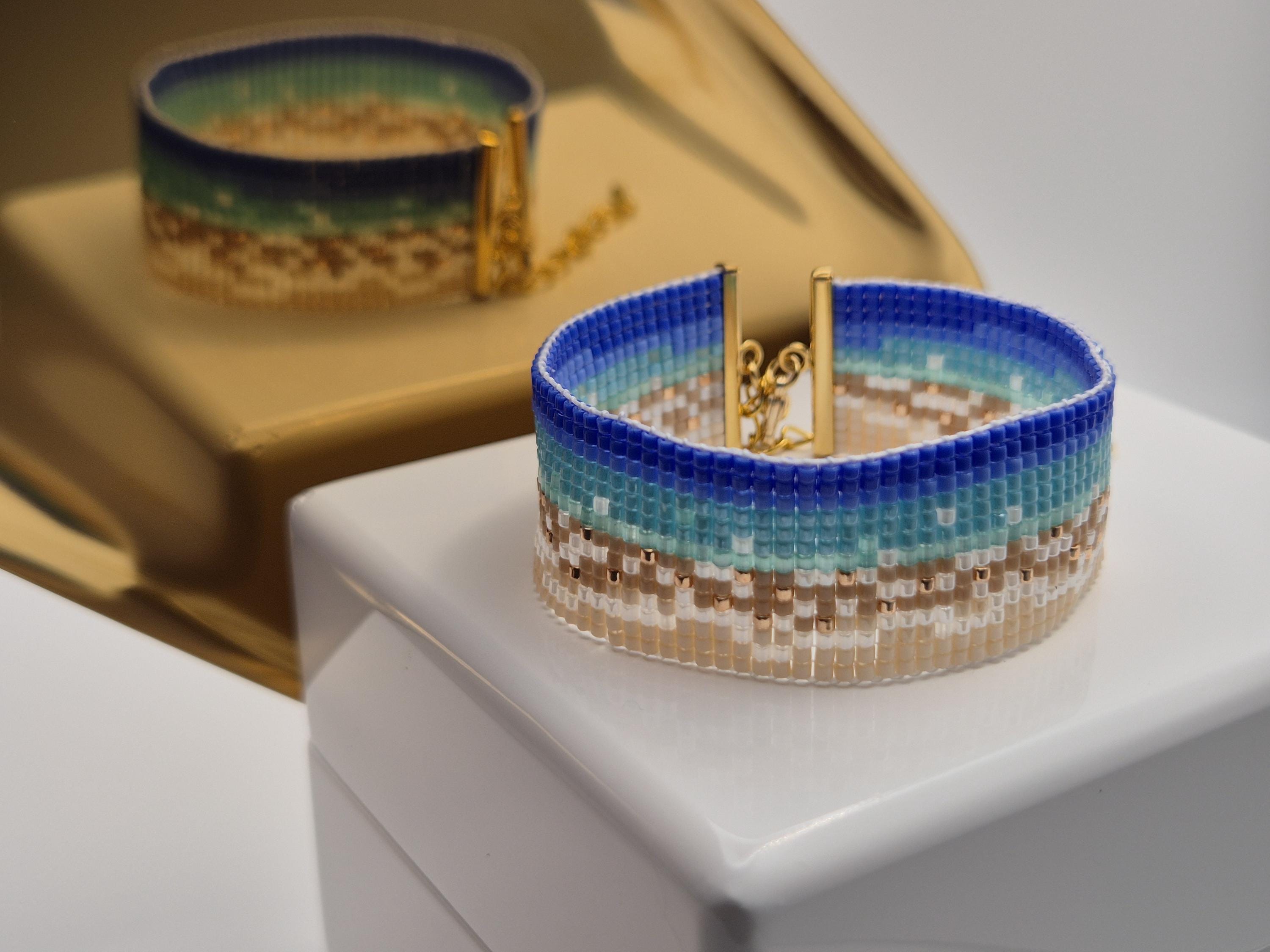 PDF Pattern - Loom Bracelet Chart Miyuki Delica, Blue Gold, Ocean Sea ...