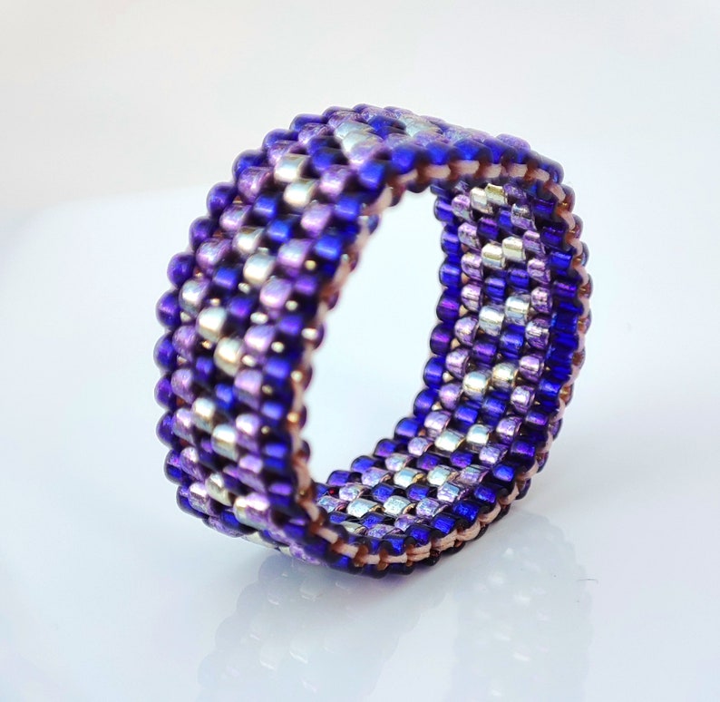 Two Peyote Bead Ring Patterns (even Count), Wide Miyuki Delica Seed Bead Silver Purple Peyote ...