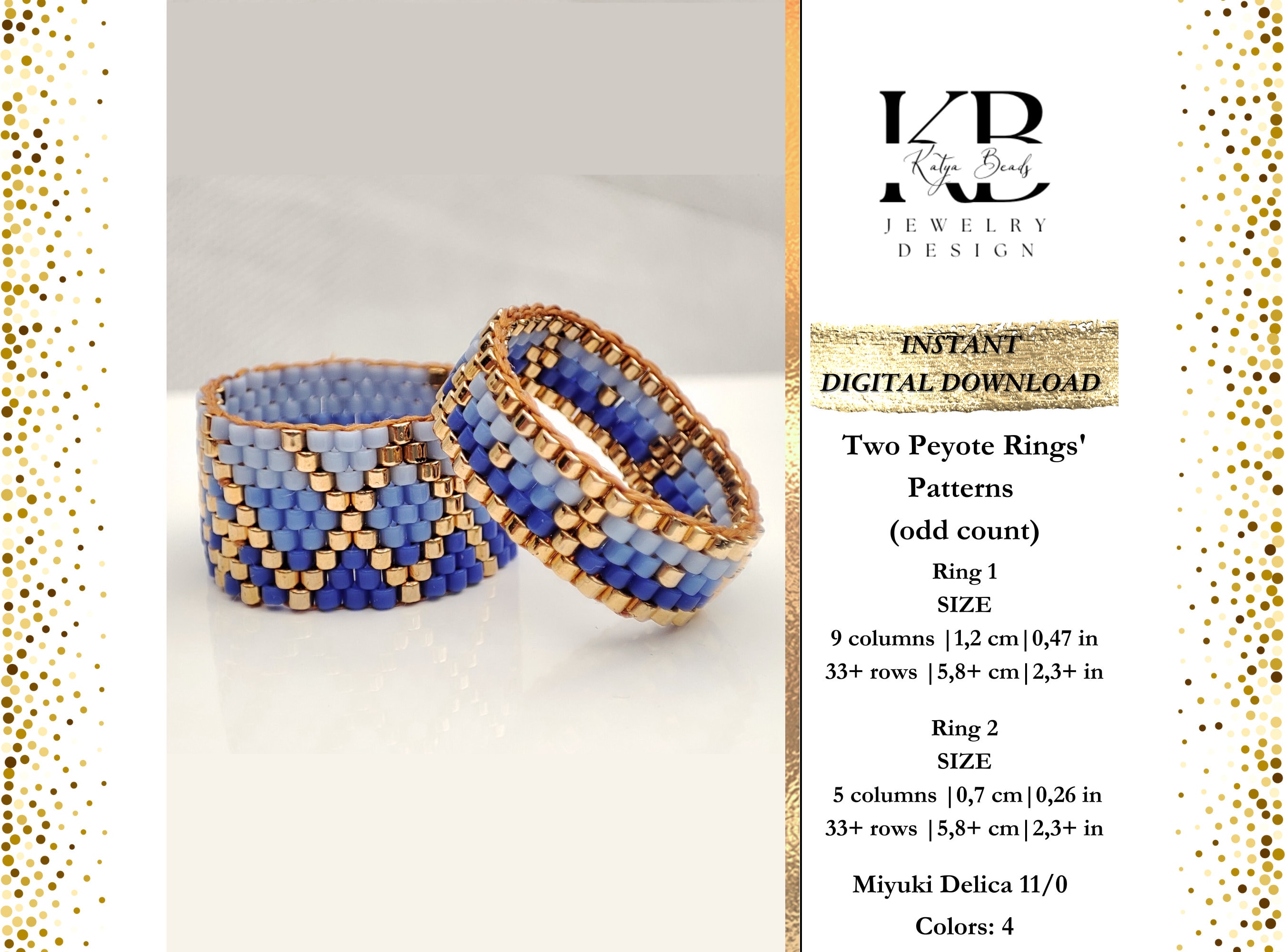 Two Peyote Bead Ring Patterns odd Count, Miyuki Ring Beading Chart, Thin Wide Ring, Elegant ...