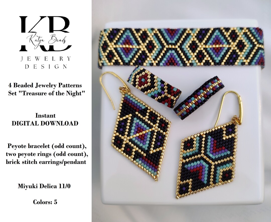 Four Beaded Jewelry Miyuki Delica Bead Geometric Patterns - Etsy