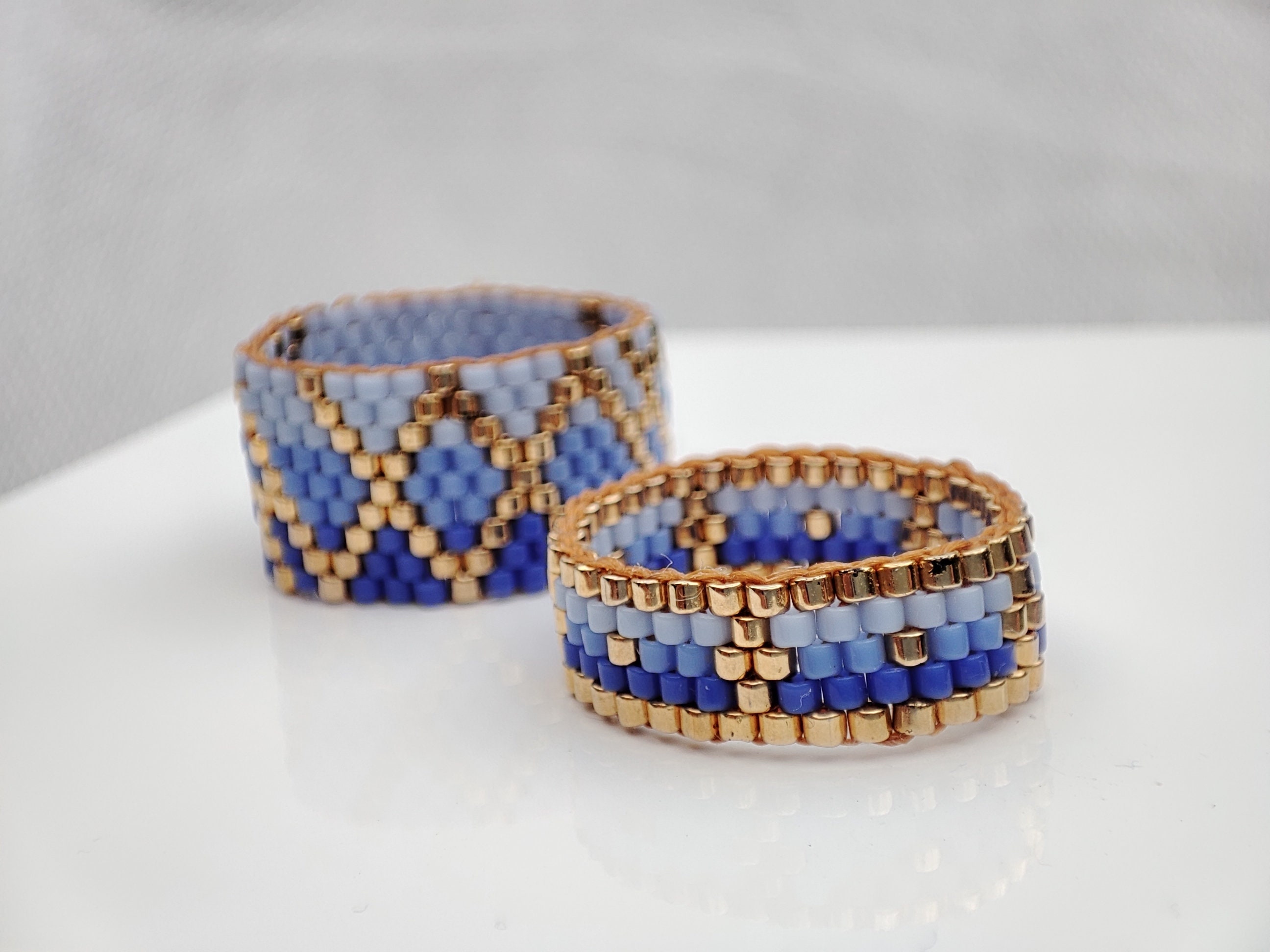 Two Peyote Bead Ring Patterns (odd Count), Miyuki Ring Beading Chart, Thin Wide Ring, Elegant ...