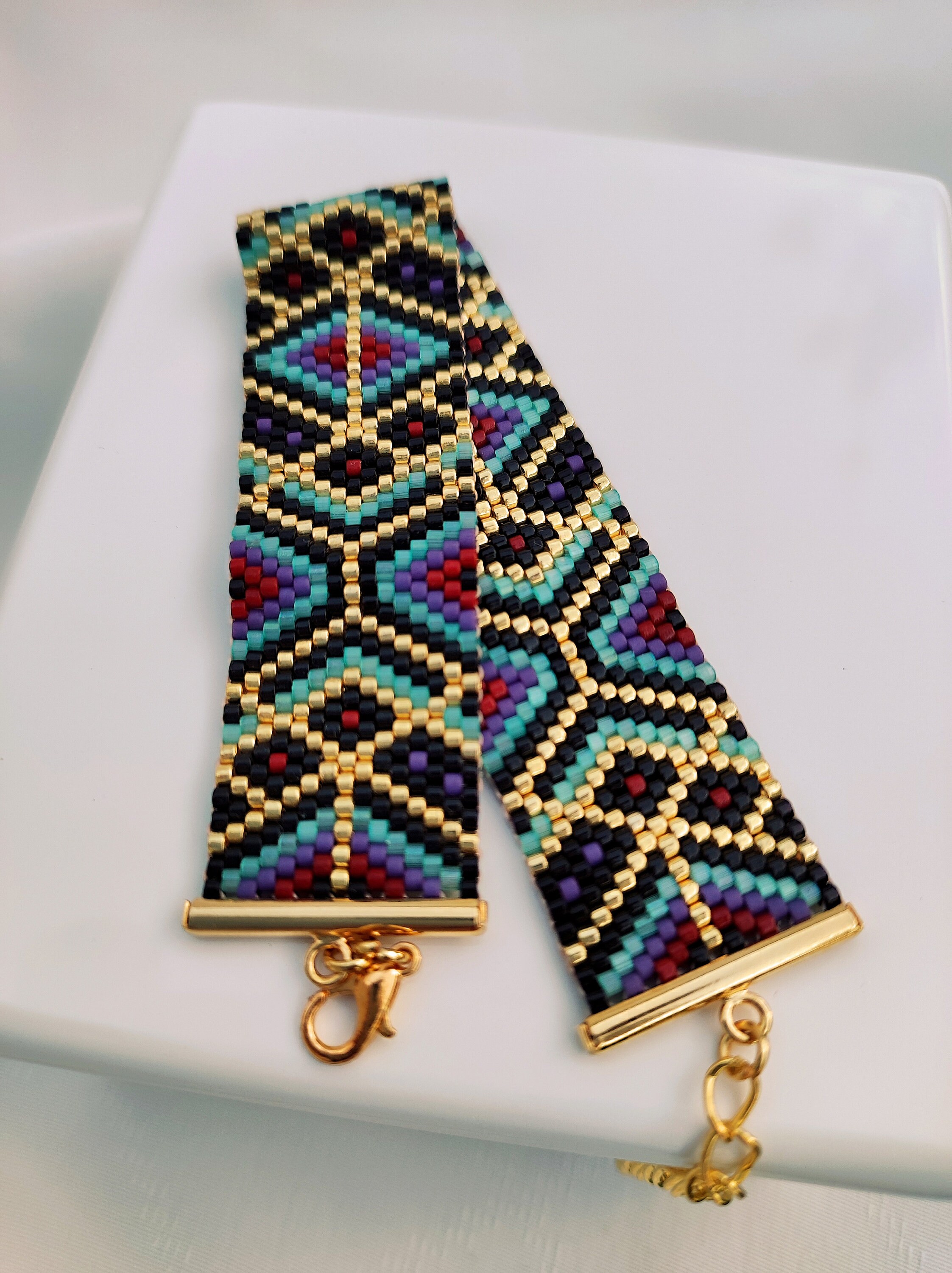 Four Beaded Jewelry Miyuki Delica Bead Geometric Patterns, Brick Stitch ...