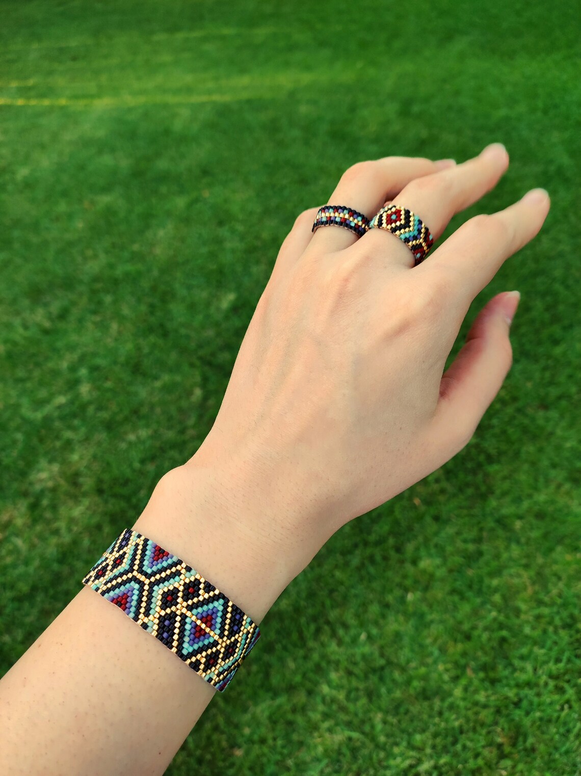 Four Beaded Jewelry Miyuki Delica Bead Geometric Patterns, Brick Stitch ...