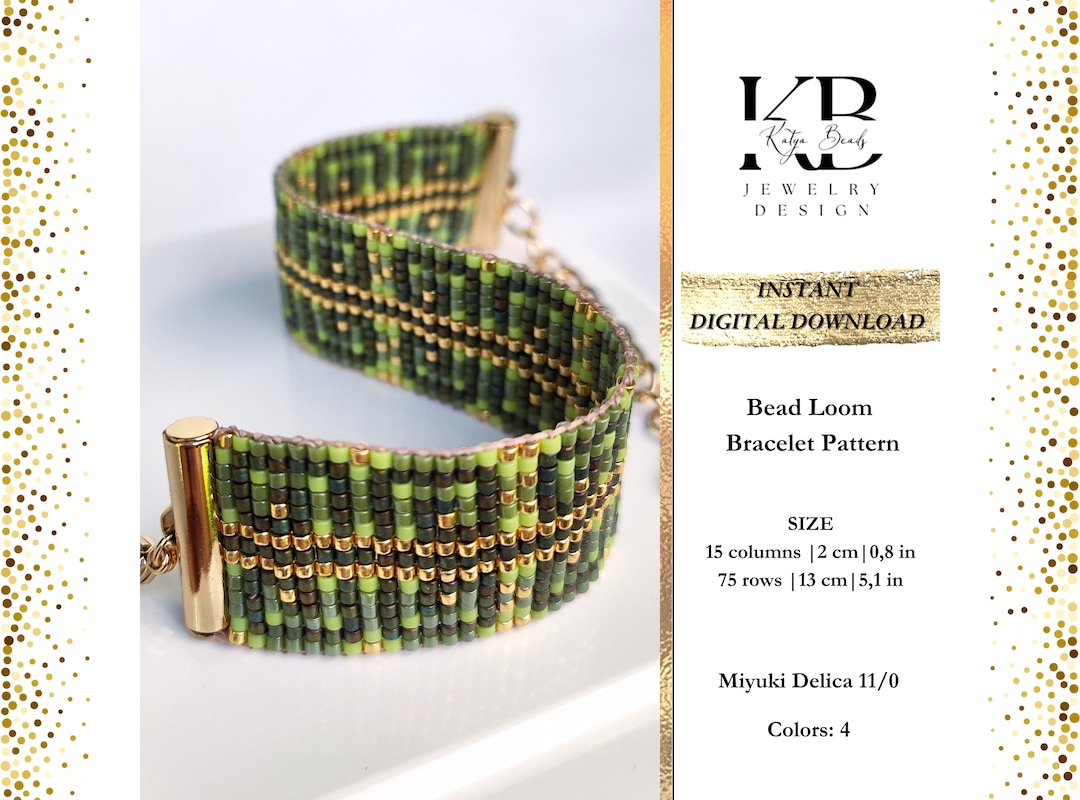 Loom Miyuki Bracelet Digital PDF Pattern, Emerald Green Gold Easy ...