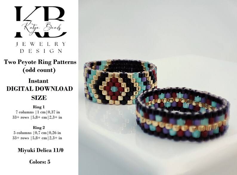 Two Peyote Bead Ring Patterns odd Count Miyuki Ring Beading - Etsy