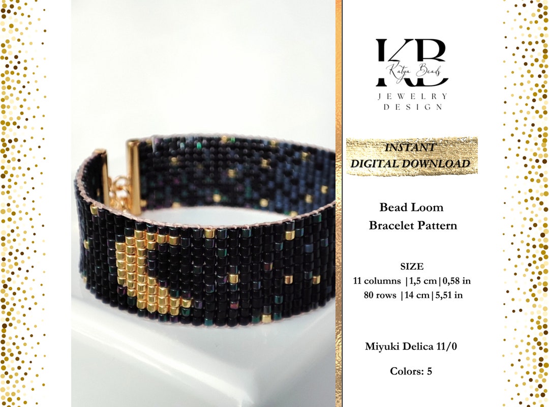 Miyuki Delica Bead Loom Moon Night Stars Black Gold Bracelet Pattern ...