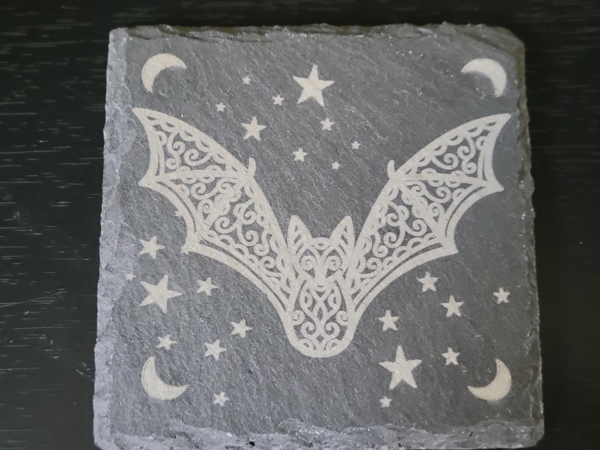 Set of 4 Slate Coasters Bat and Spider - Etsy
