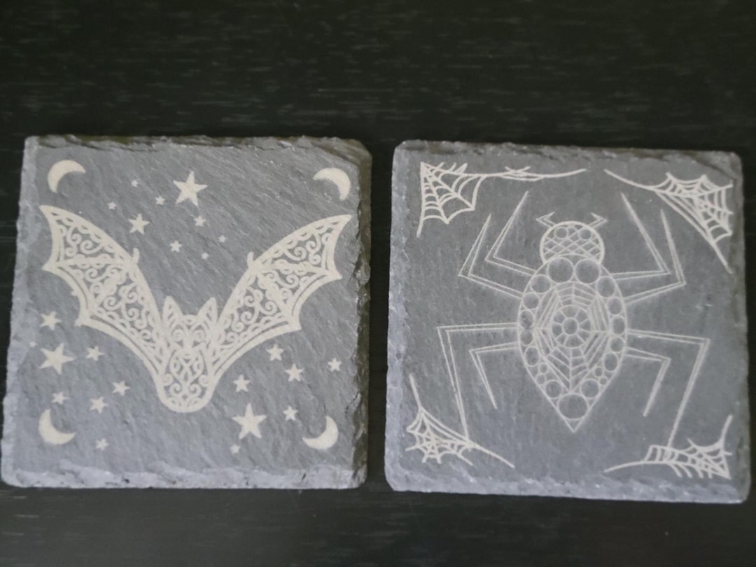 Set of 4 Slate Coasters Bat and Spider - Etsy