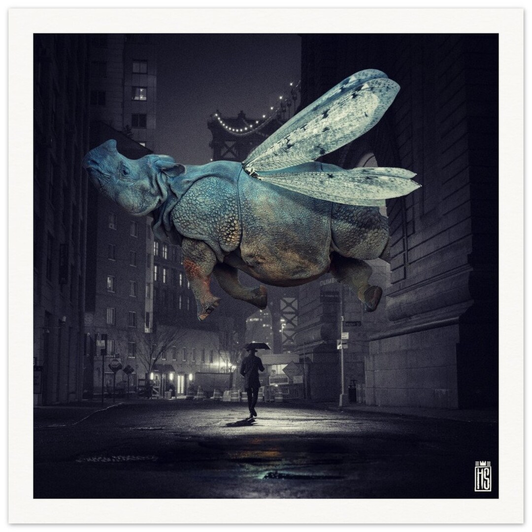 Flying Rhino Pop Art - Etsy