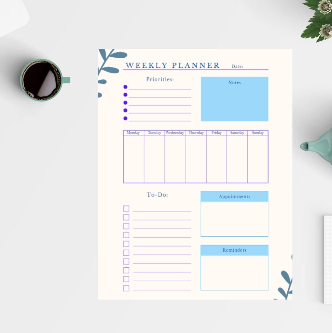Weekly Planner Printable PDF - Etsy