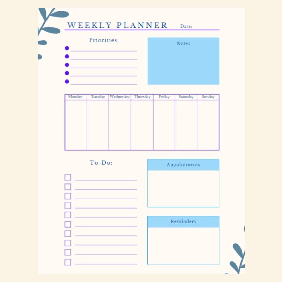 Weekly Planner Printable PDF - Etsy