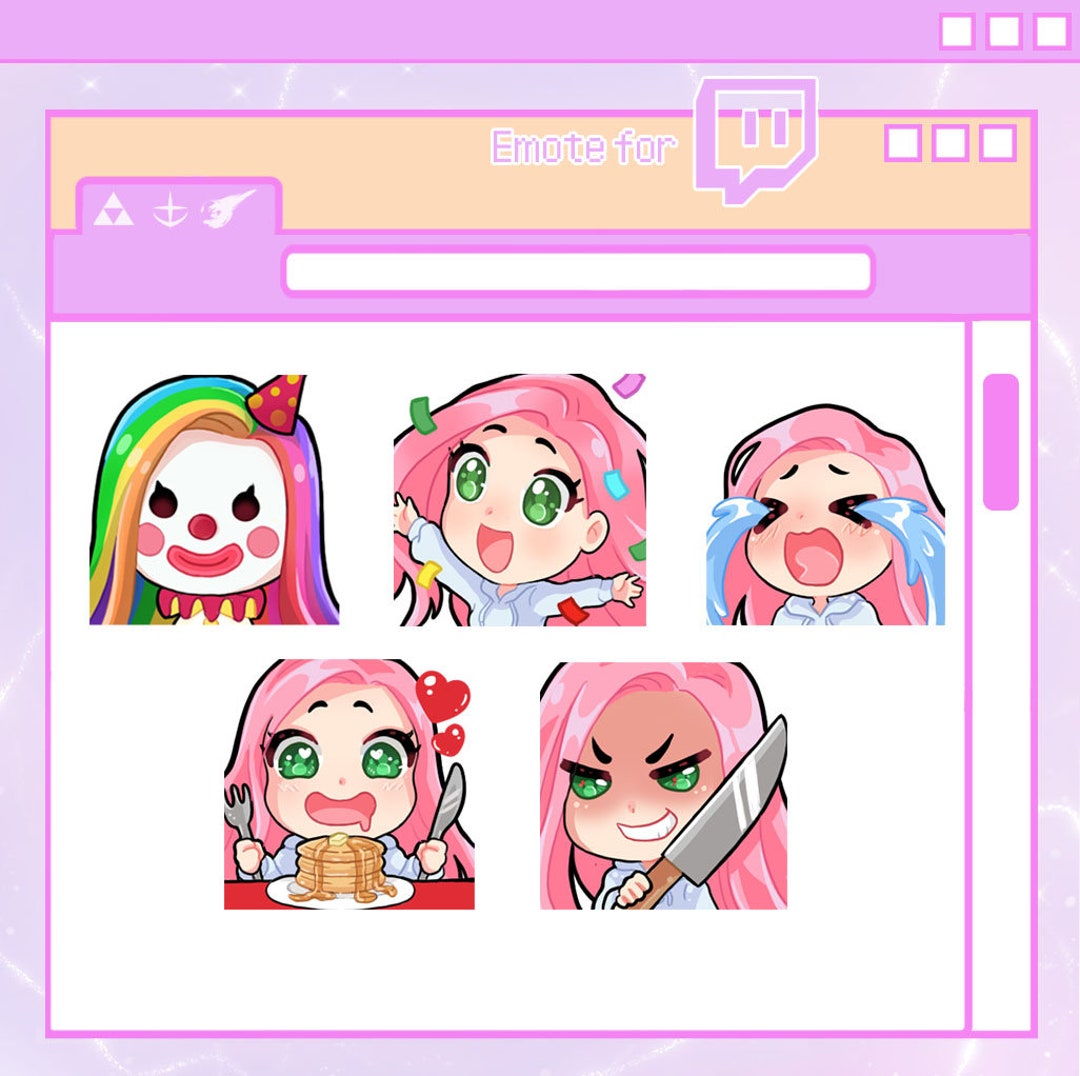 Pink Hair Green Eyes Emote for Twitch or Discord Pack 5 - Etsy
